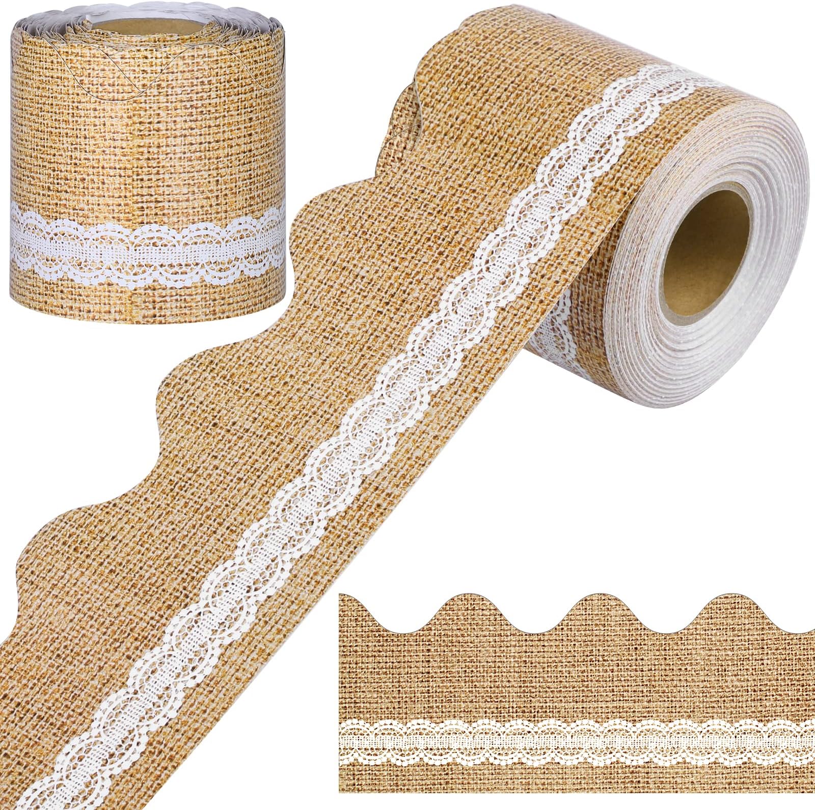 Amazon.com: durony 65.6 Feet Burlap and Lace Bulletin Board Border ...