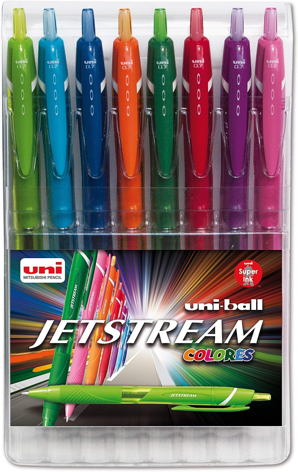 Uni-Ball Jet Stream SXN-157C Retractable Pen Case of 8 Assorted Colours ...
