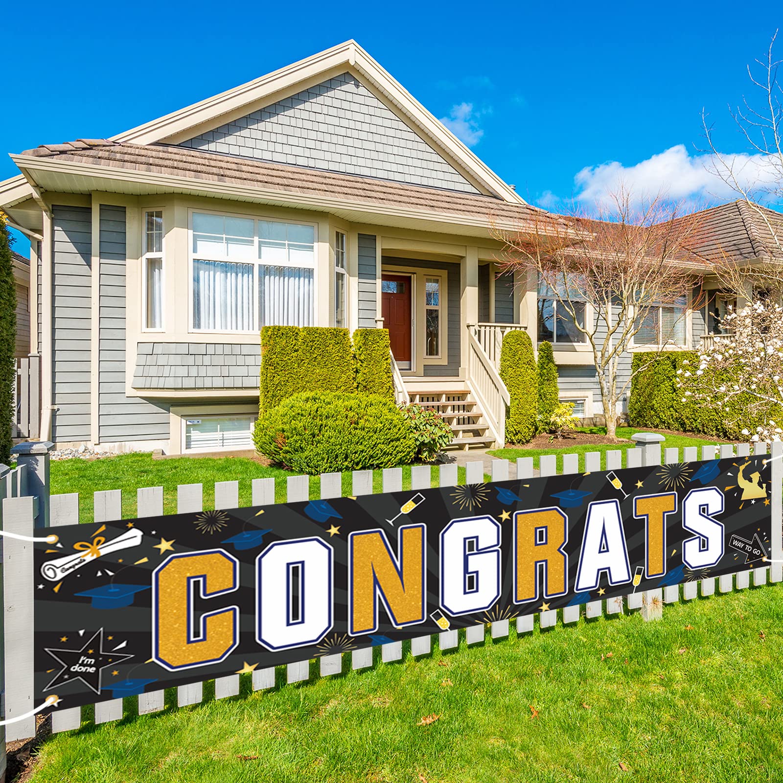 Buy Graduation Backdrop Banner,GRESATEK Large Fabric Congrats Backdrop ...