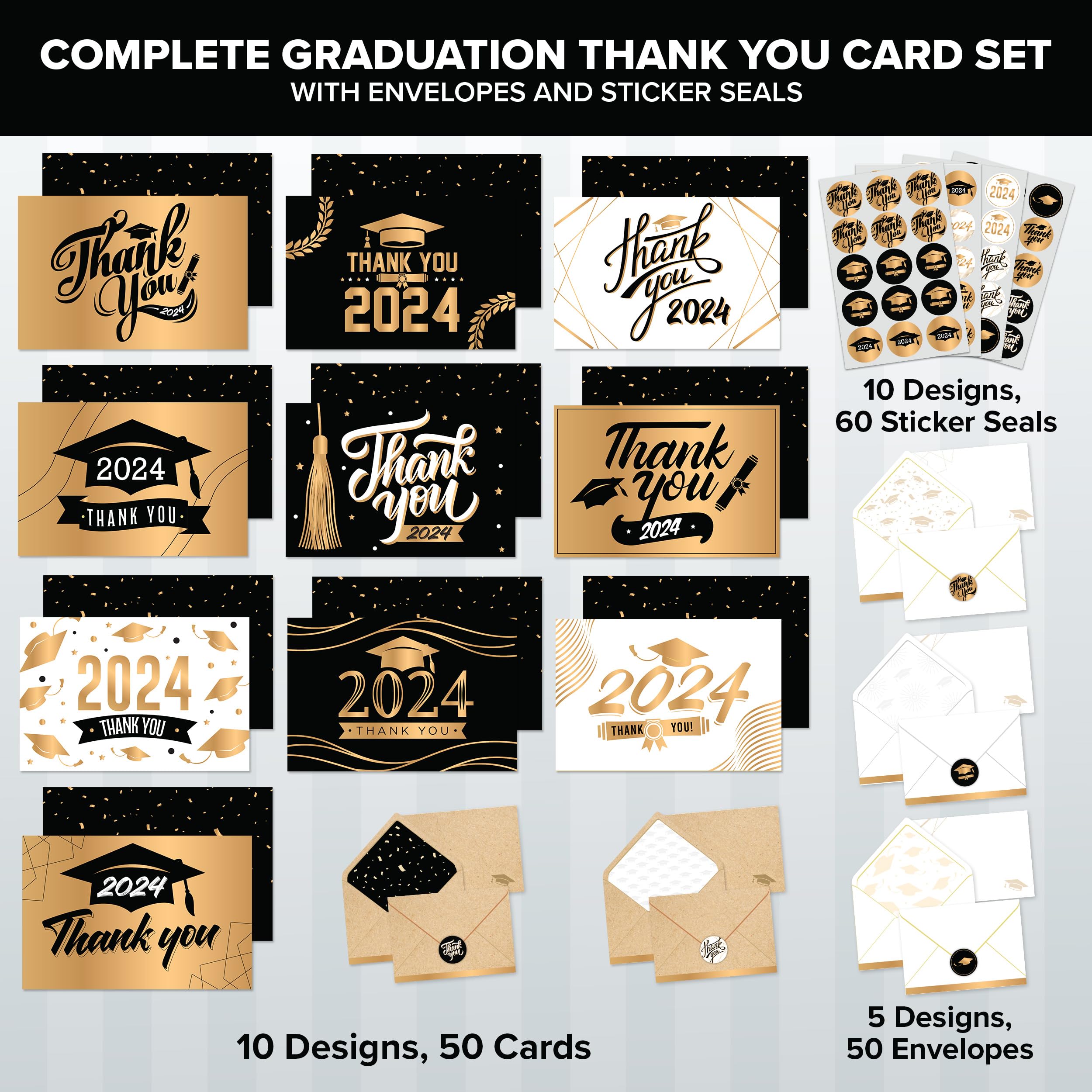 Snapklik.com : 50 Pack Gold-Foiled Thank You Cards For Graduation