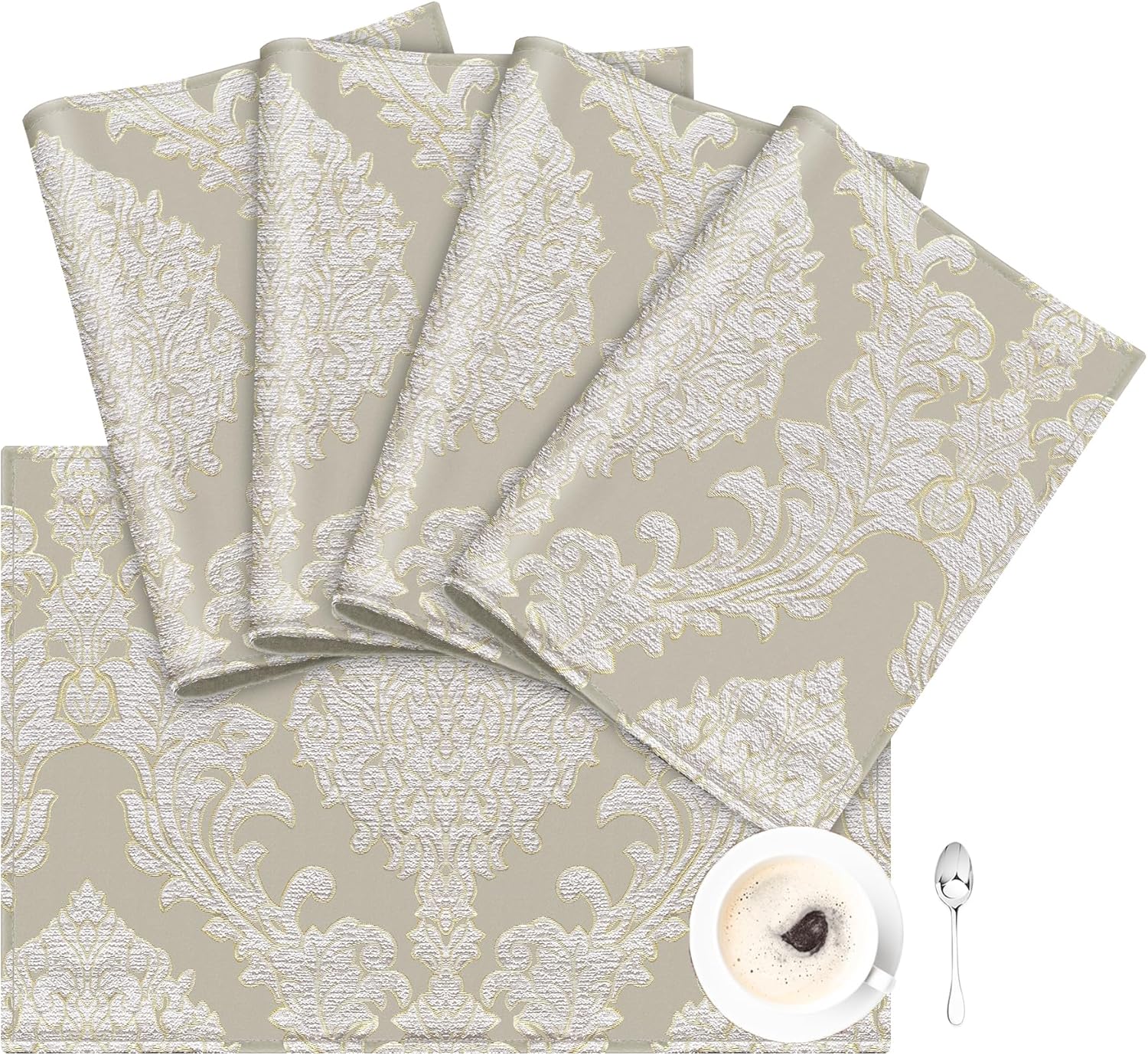 Amazon.com: Loom and Mill Luxury Damask Placemats Set of 4, Beige ...