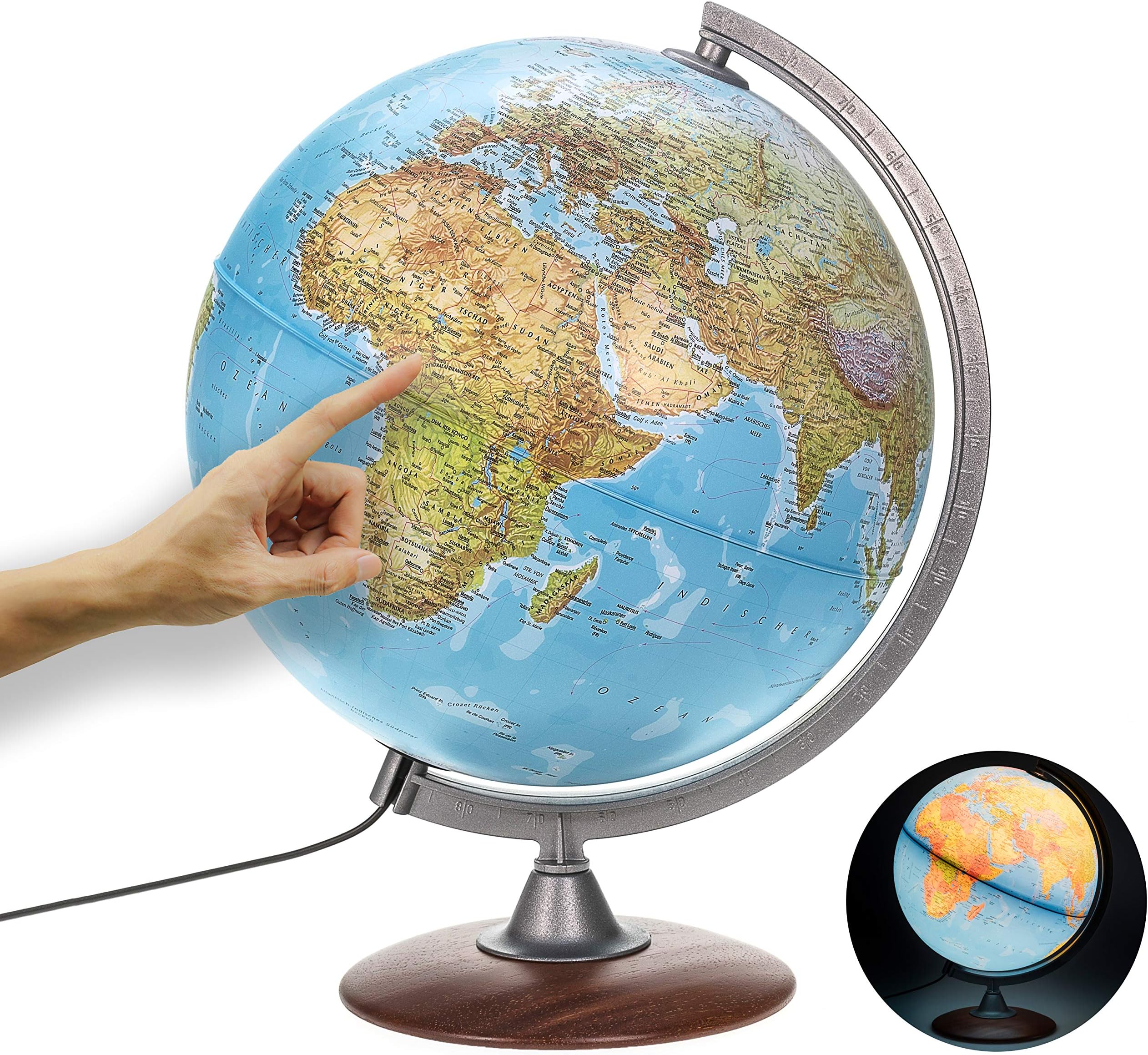 ORBIT Globes & Maps - Leuchtglobus - 30cm Globus mit Holzfuß ...