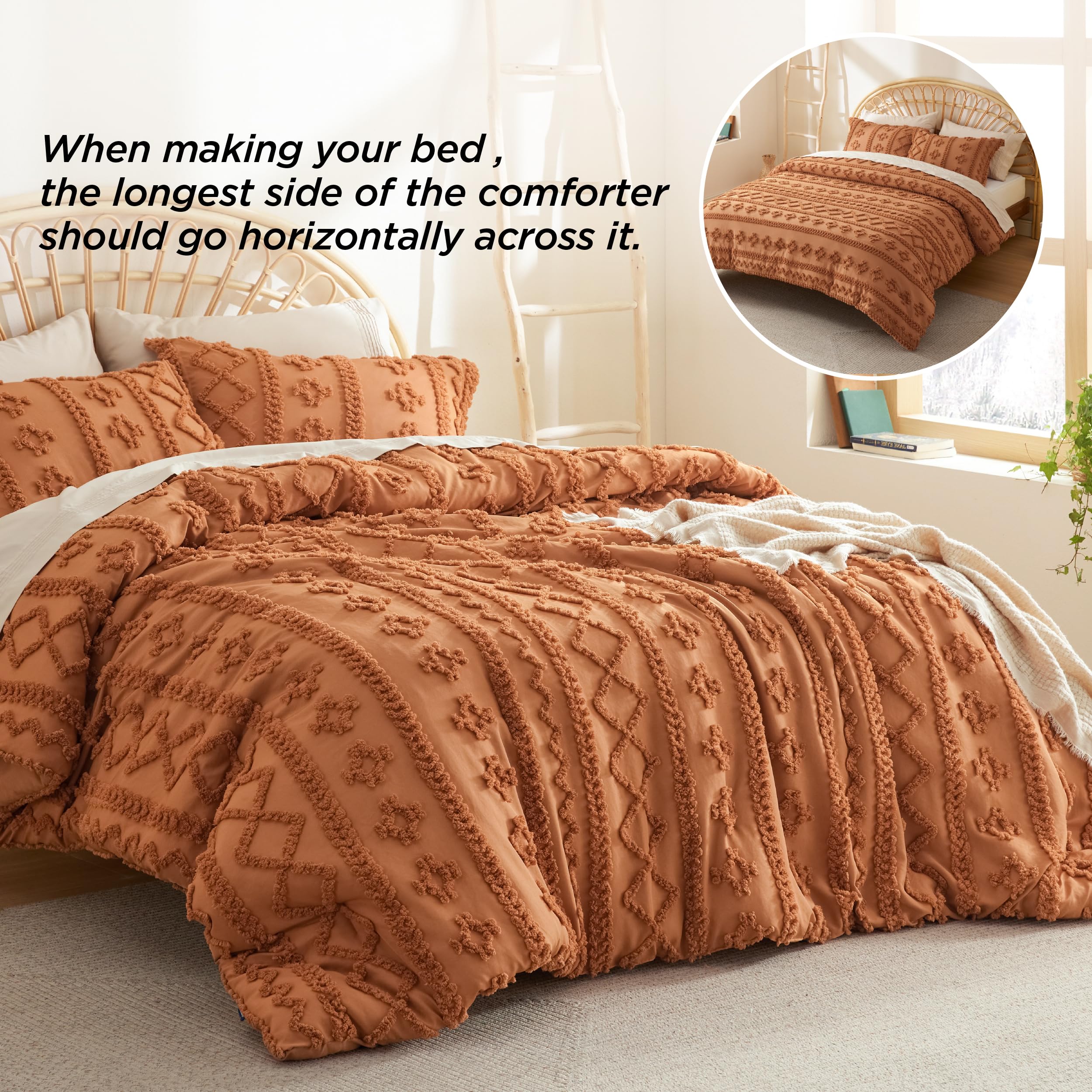 Bedsure Tufted Boho Comforter Set King - Pumpkin Boho Bedding Comforter ...