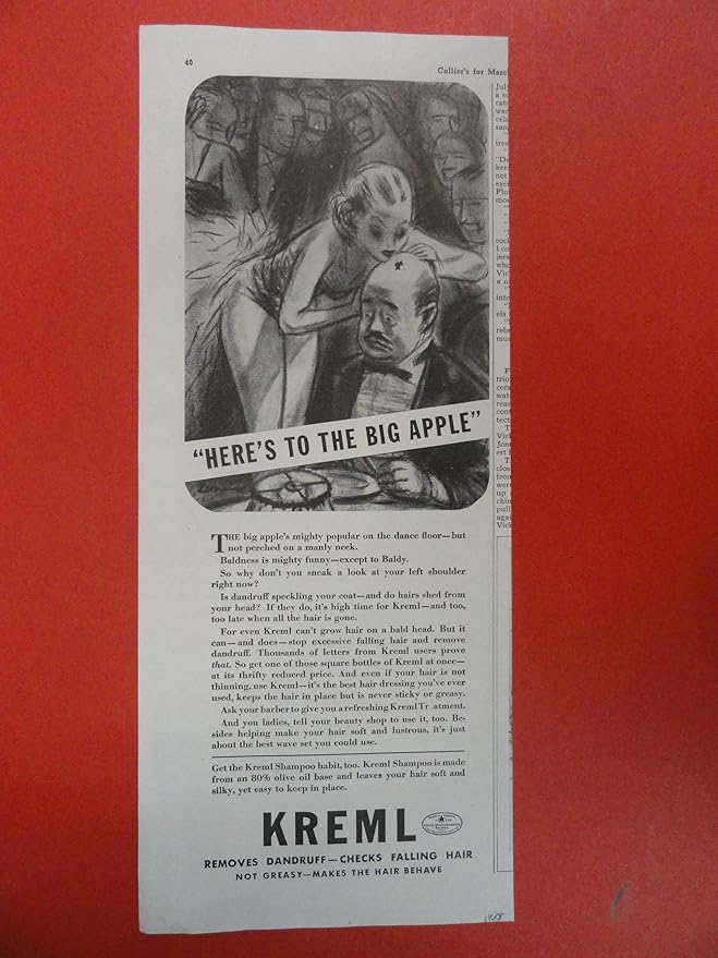 Amazon.com: Kreml Shampoo Print Ad. girl kissing top of mans head.1938 ...