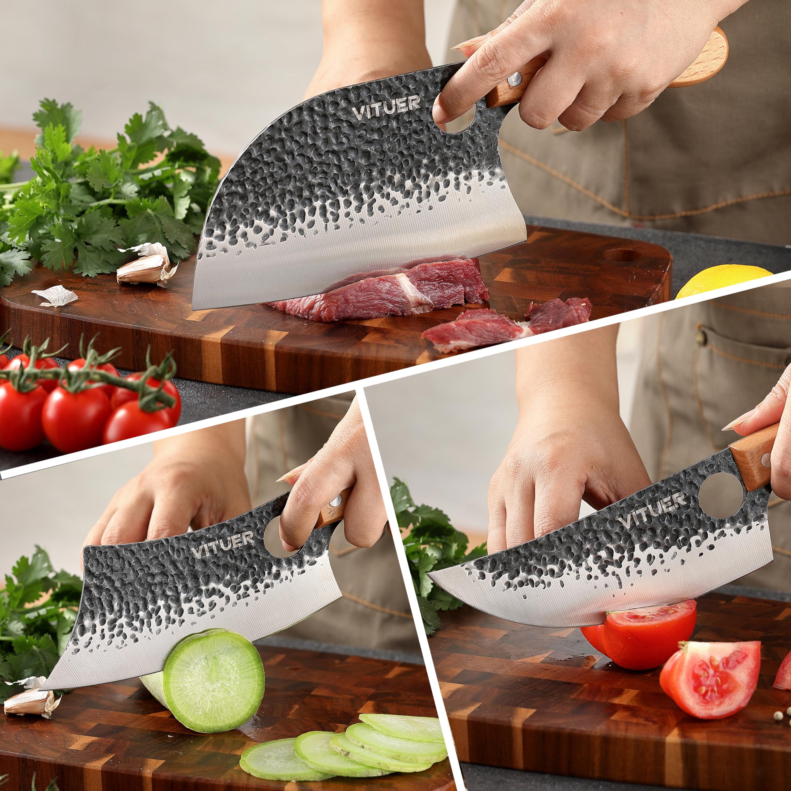 Snapklik.com : 9 PCS Butcher Viking Camping Knife Set, 7" Serbian Chef ...