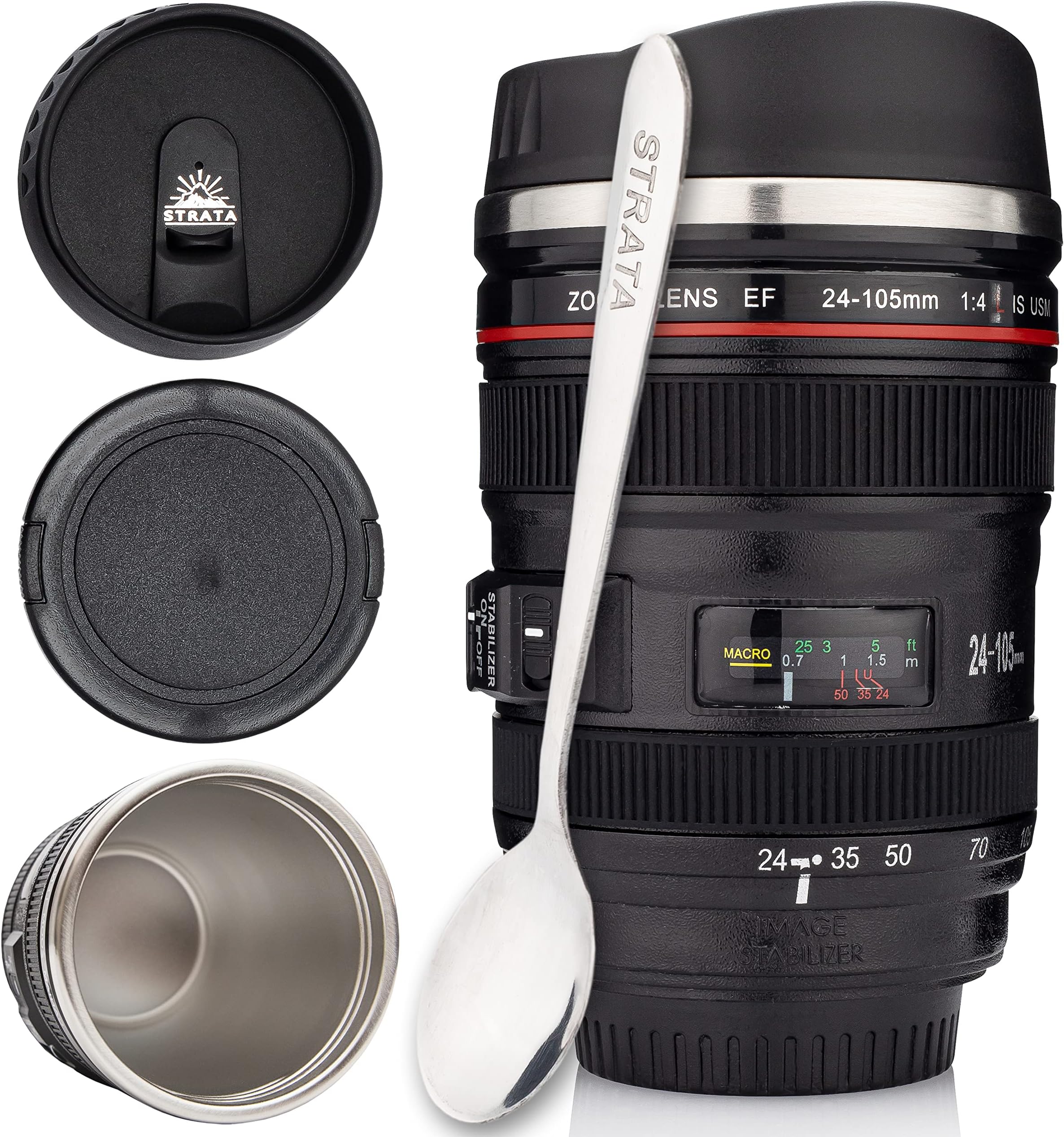 Amazon.com: STRATA CUPS Camera Lens Coffee Mug -13.5oz | (2 LIDS ...