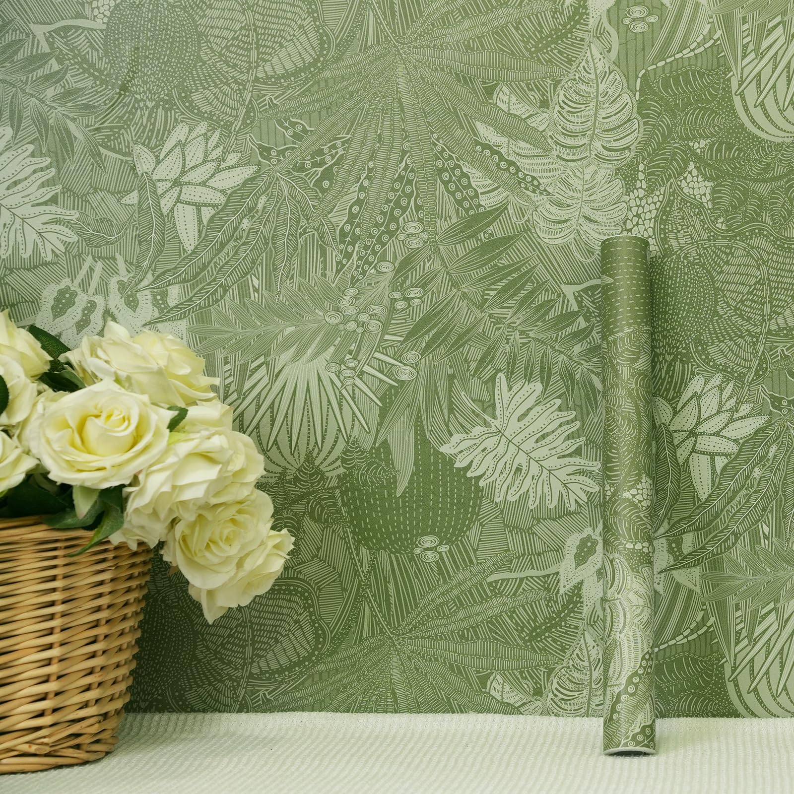 Green Floral Leaf Wallpaper Peel and Stick Wallpaper Floral Removable ...