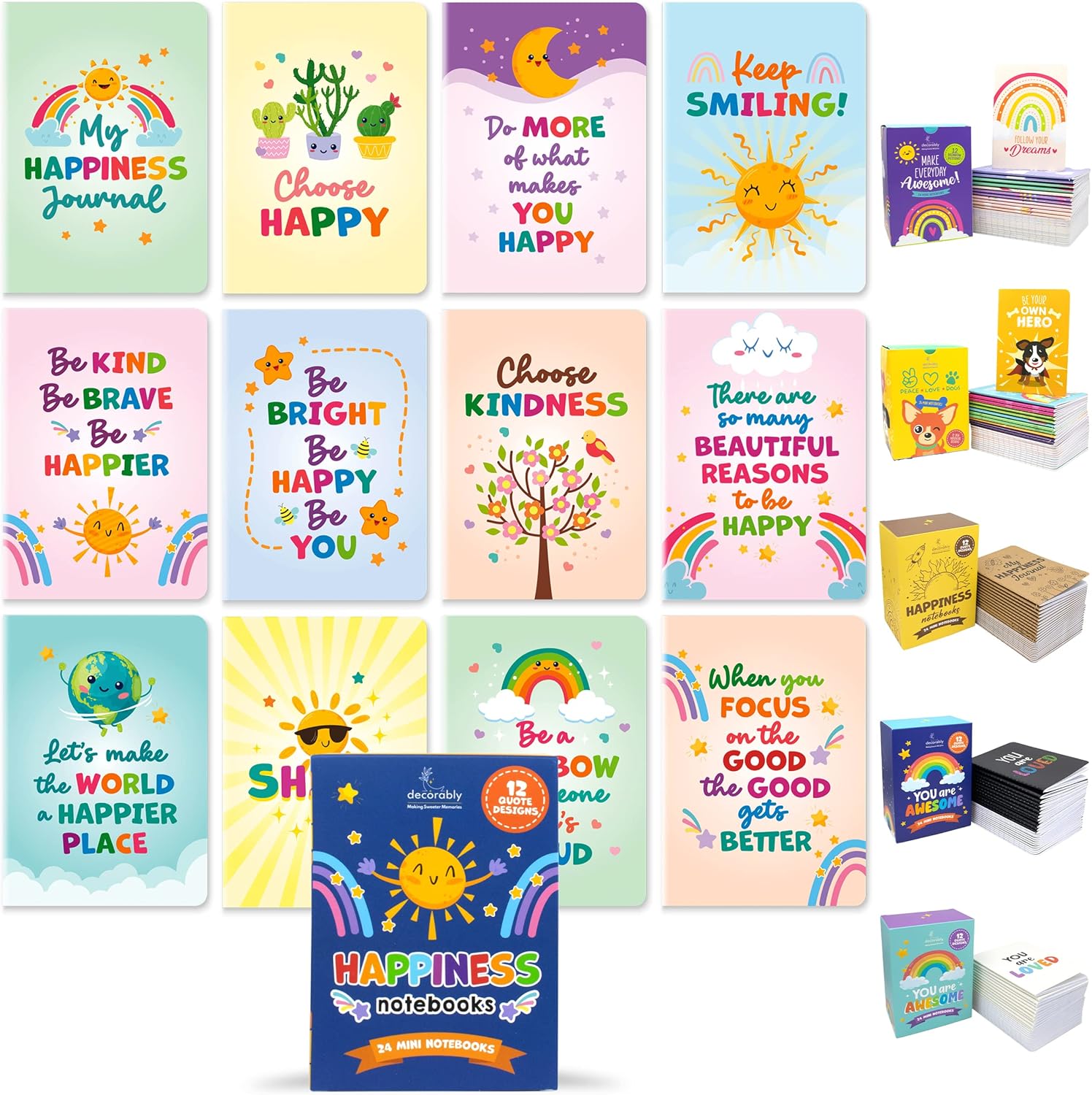 Decorably 24 Pack Colorful Happiness Small Note Pads for Kids - 12 ...