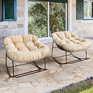 Amazon.com: YITAHOME Rocking Papasan Chair Set of 2, Outdoor Oversized ...