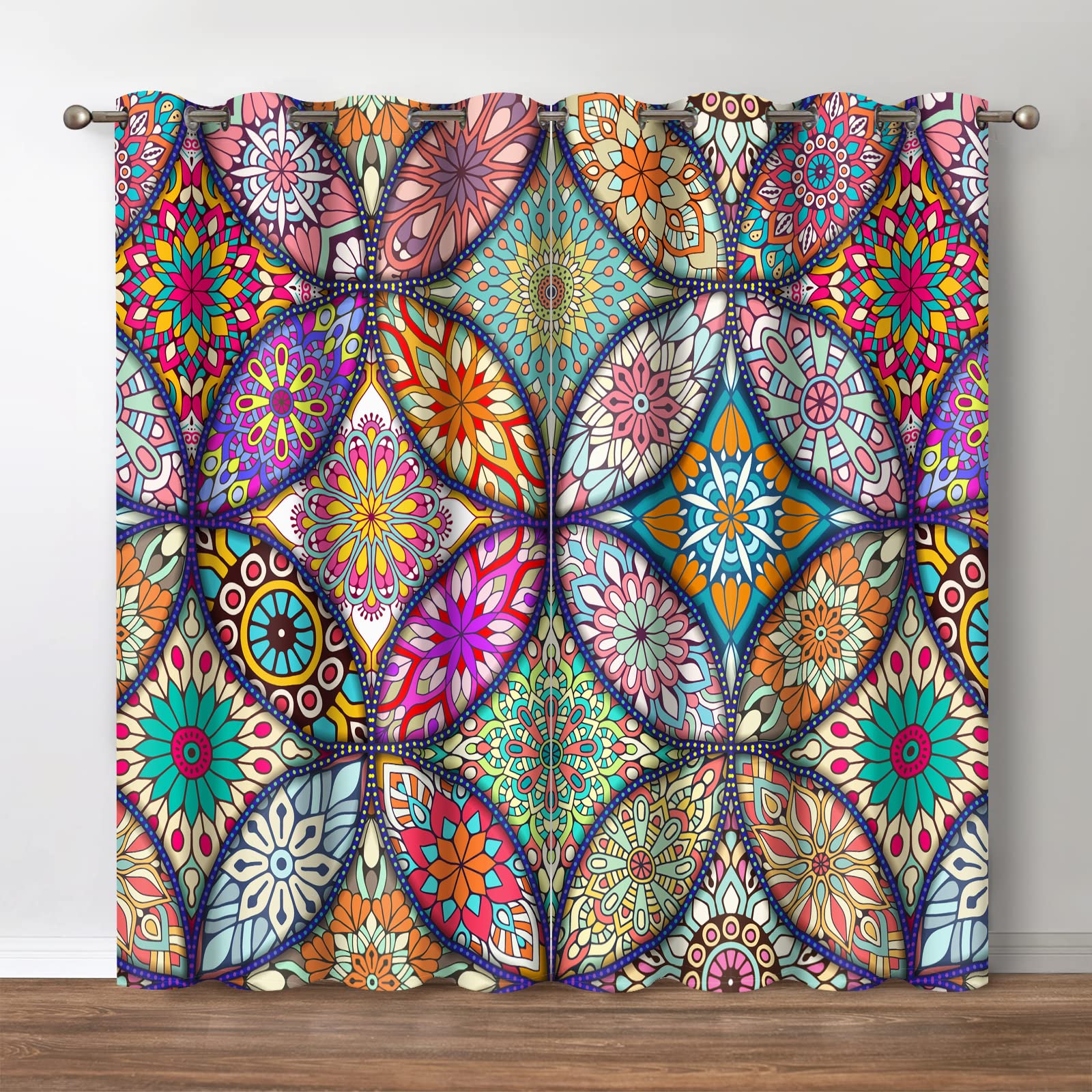Amazon.com: Jekeno Boho Floral Blackout Curtains - Bohemian Colorful ...