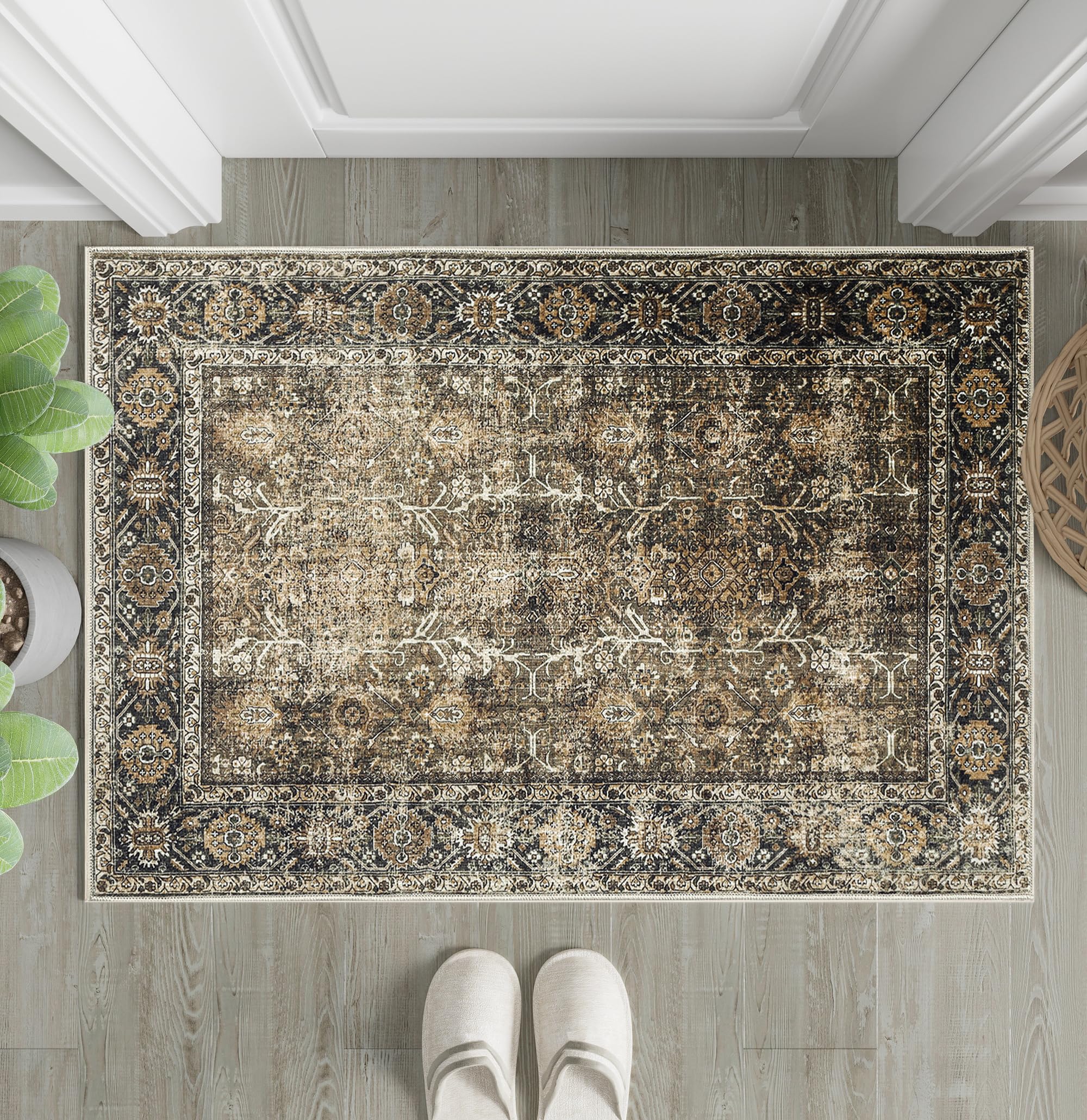 Amazon.com: PureCozy Brown Entryway Rug 2x3 Vintage Area Rug Indoor ...