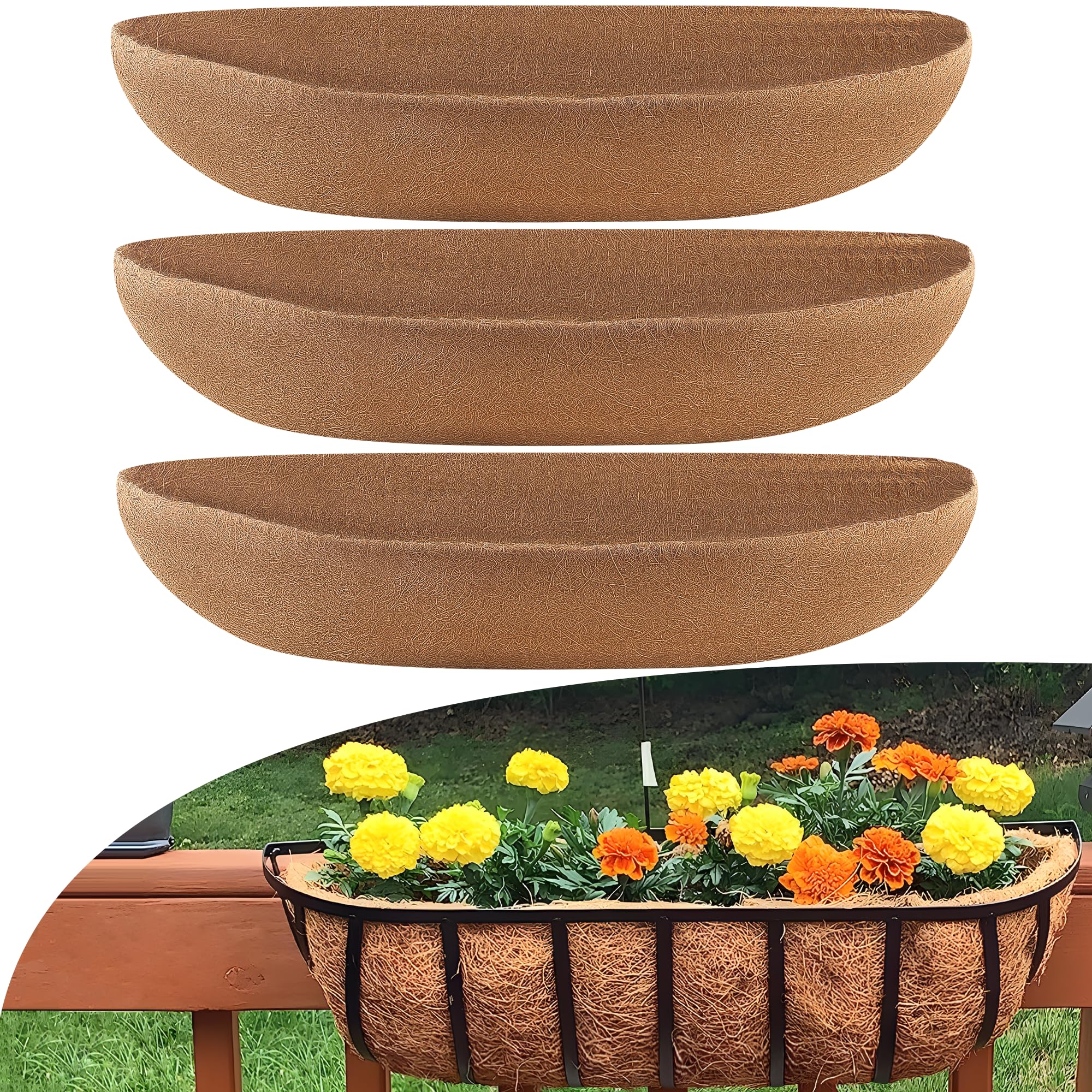 Amazon.com : Sinimaka Coco Liners for Planters 30 Inch, 3 Pack Trough ...