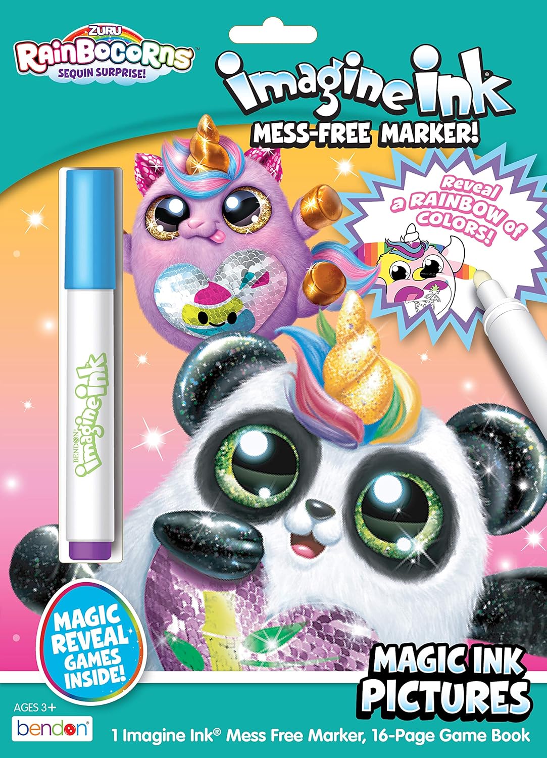 Rainbocorns 16 Page Imagine Ink Coloring Book with 1 Mess Free Marker ...