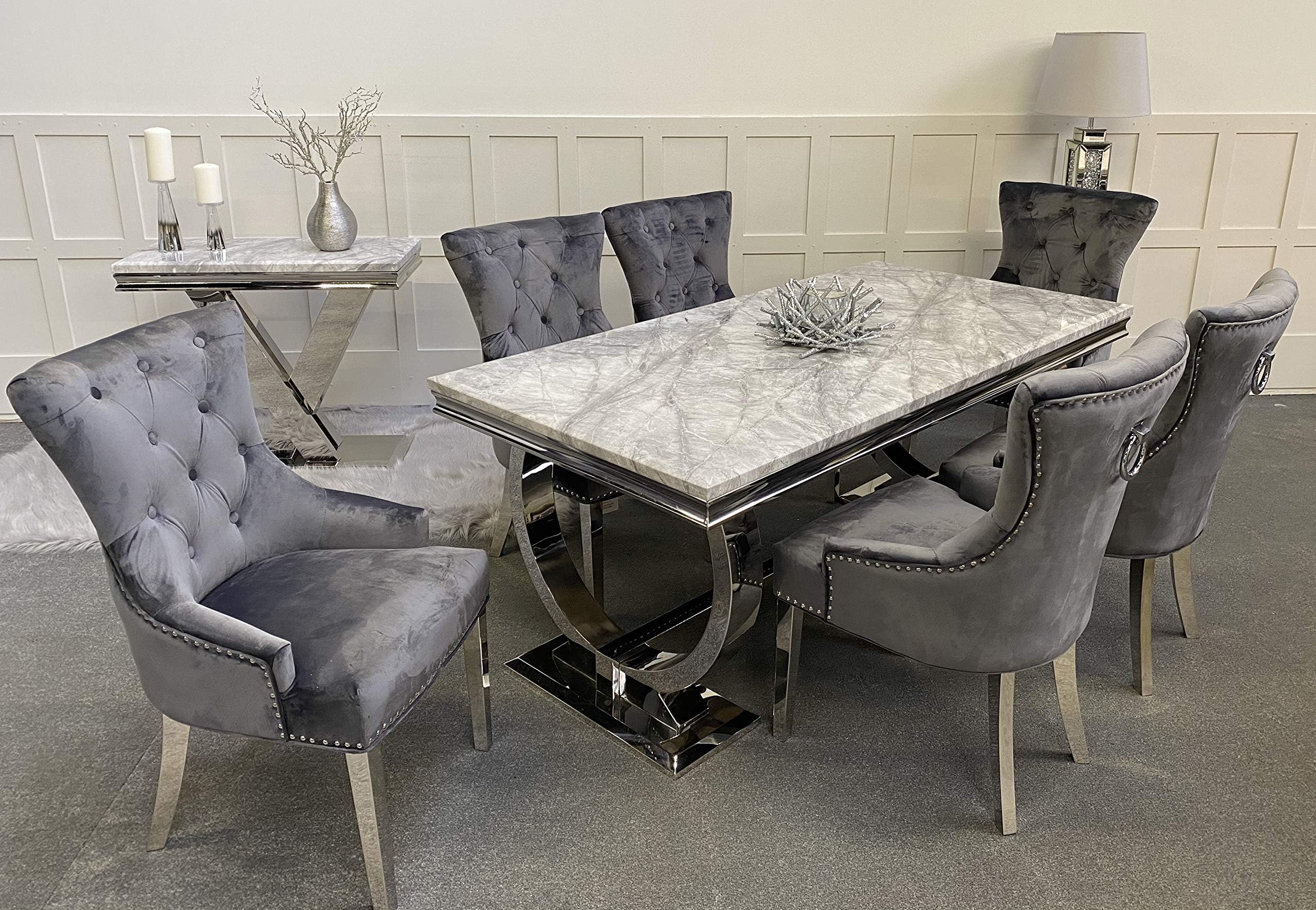 Msmfurniture LUXURY ARIANA MARBLE DINING TABLE WITH 4-6-8 CHAIRS SET ...