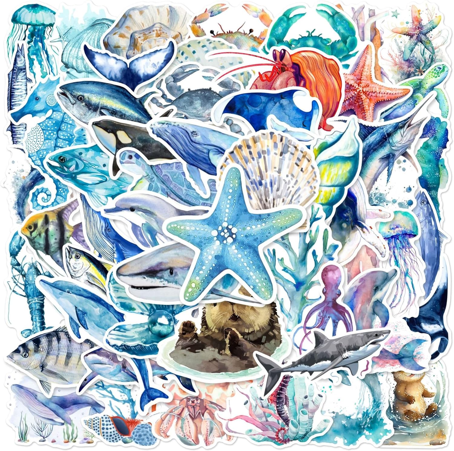 50PCS Ocean Animals Stickers, Fun Hand-Painted Marine Creature Stickers ...