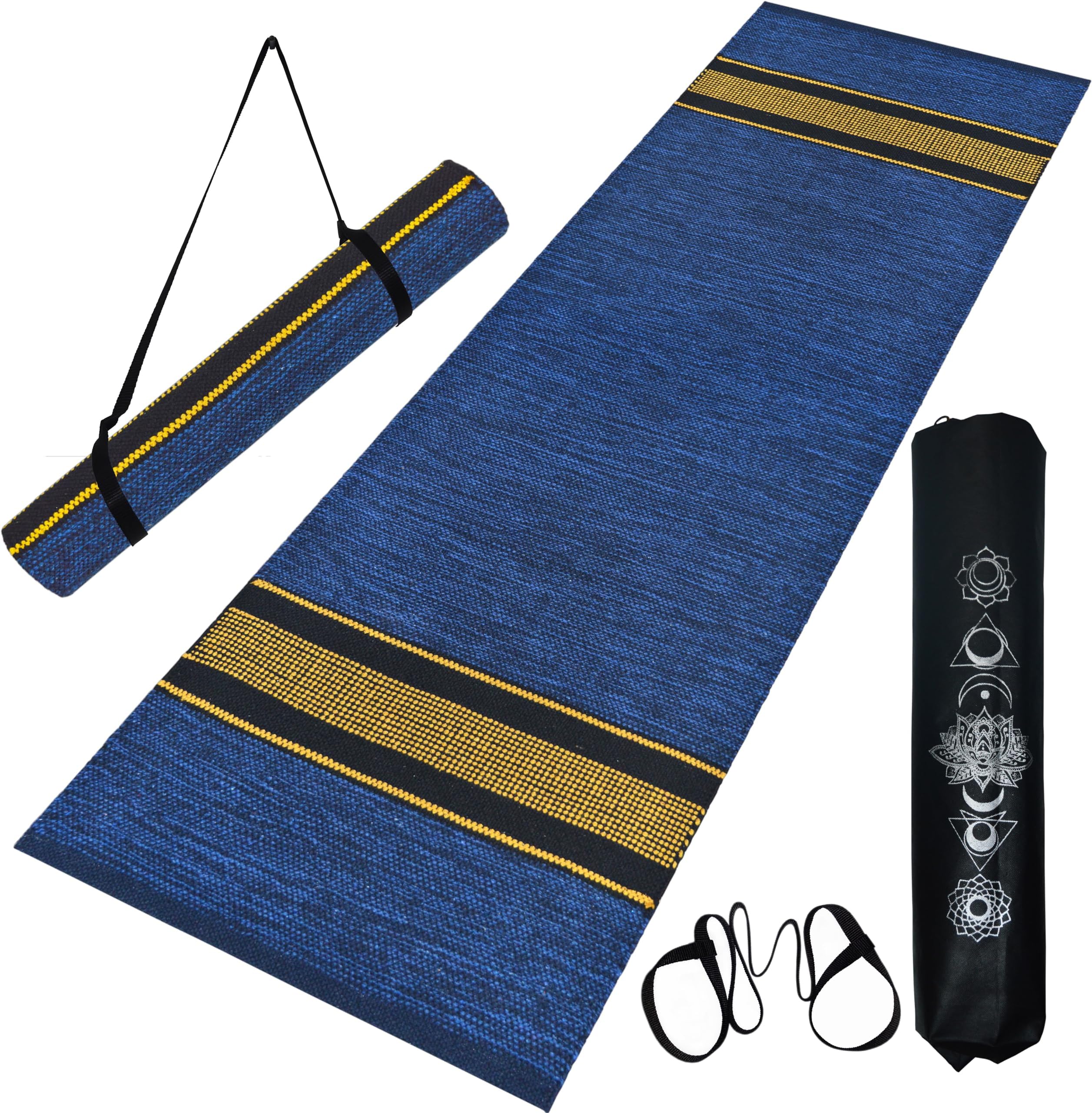 Nettie Handloom Cotton Yoga Mat With Free Carry Bag, 180 cm x 72 cm ...
