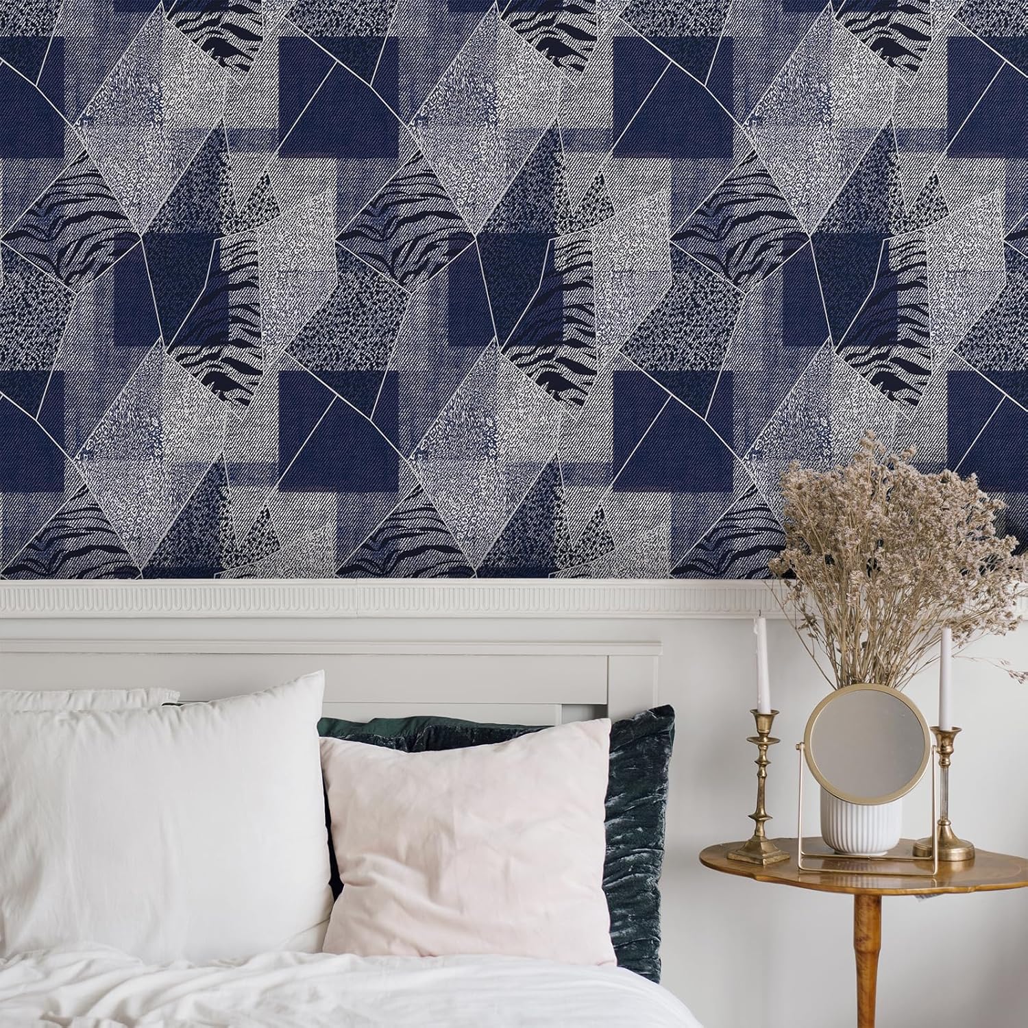 CRE8TIVE Papel tapiz de color azul mezclilla de 24 x 118 pulgadas de ...