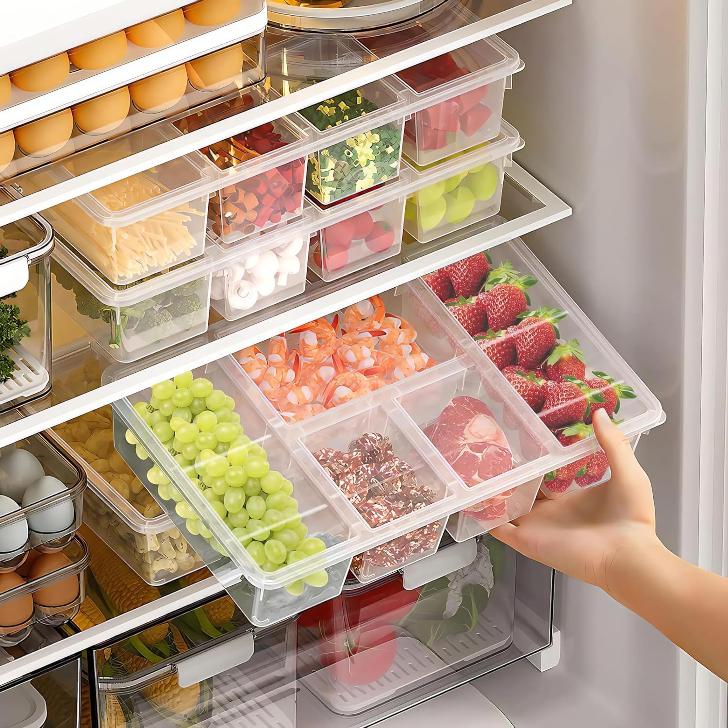 KWER Plastic Divided Veggie Tray With Lid Clear Snackle Box Charcuterie ...