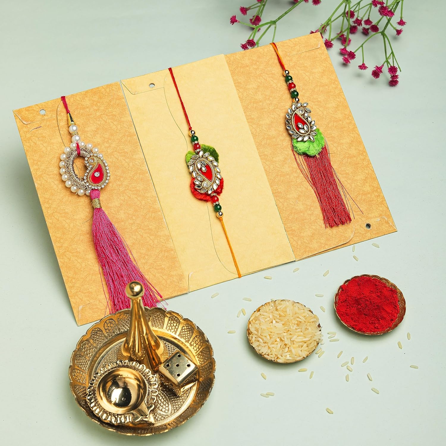 Klassic Combo- Rakhi with Pooja Thali | Set of 3, Multicolor Rakhi's ...