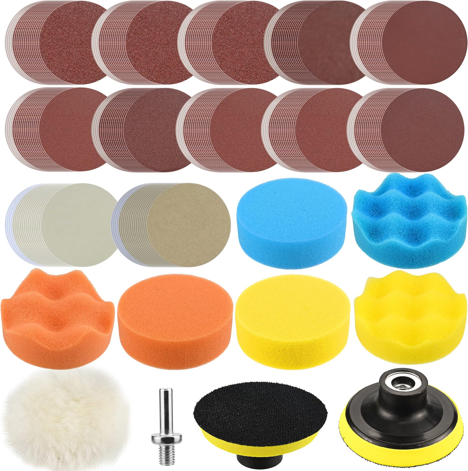135Pcs Polishing Pads Sandpaper Kit with 3 Inch Sponge Buff Pads Set, 3 ...