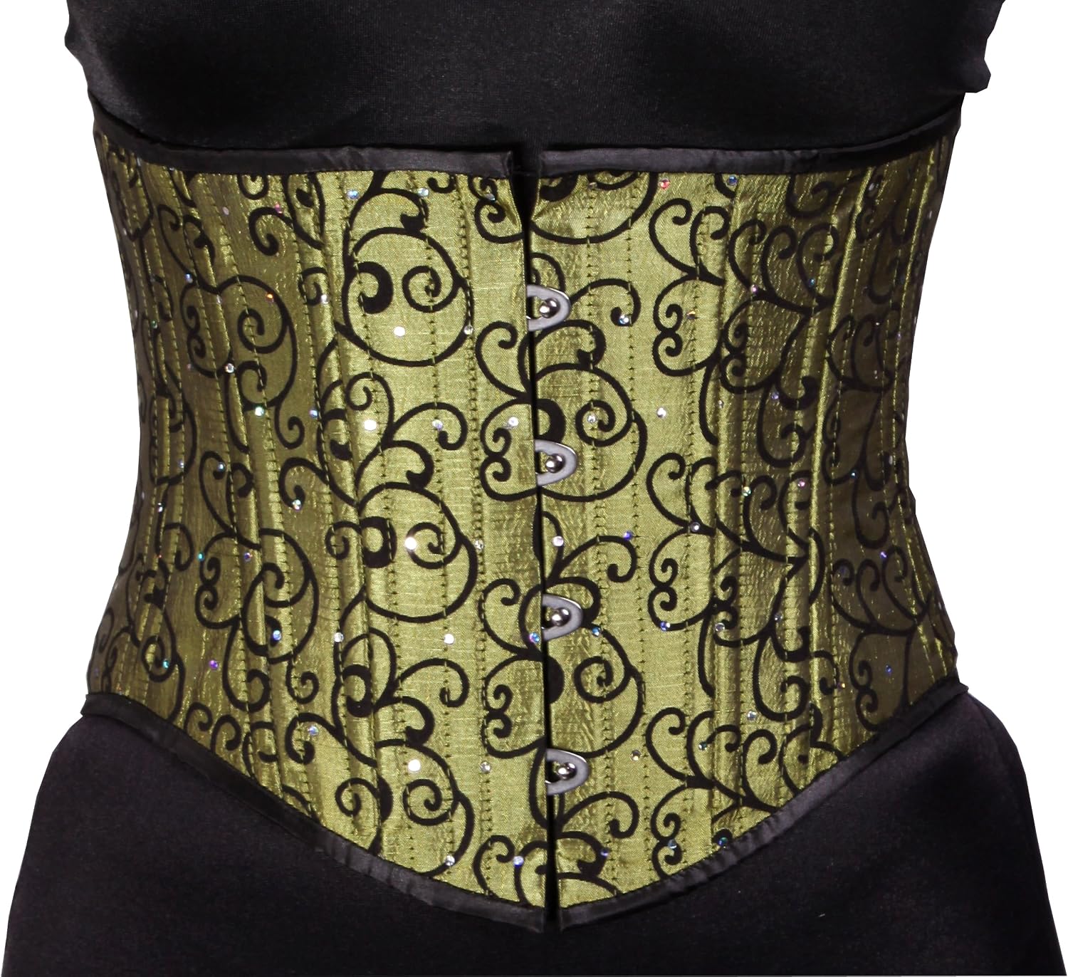 Timeless Trends Floral Flocking Steel Boned Waist Cincher 34 Green And ...