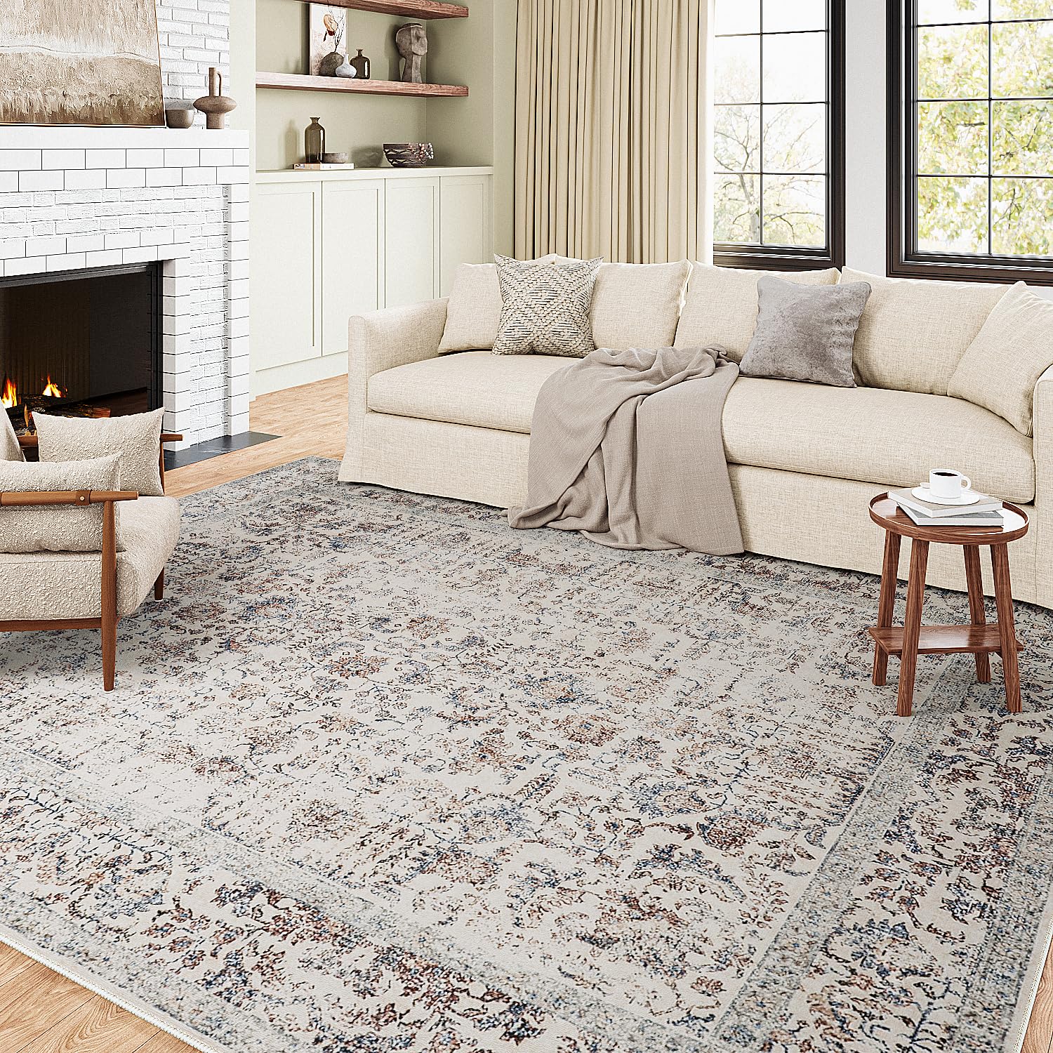 Amazon.com: PureCozy Taupe Area Rug 9x12 Machine Washable Large Vintage ...