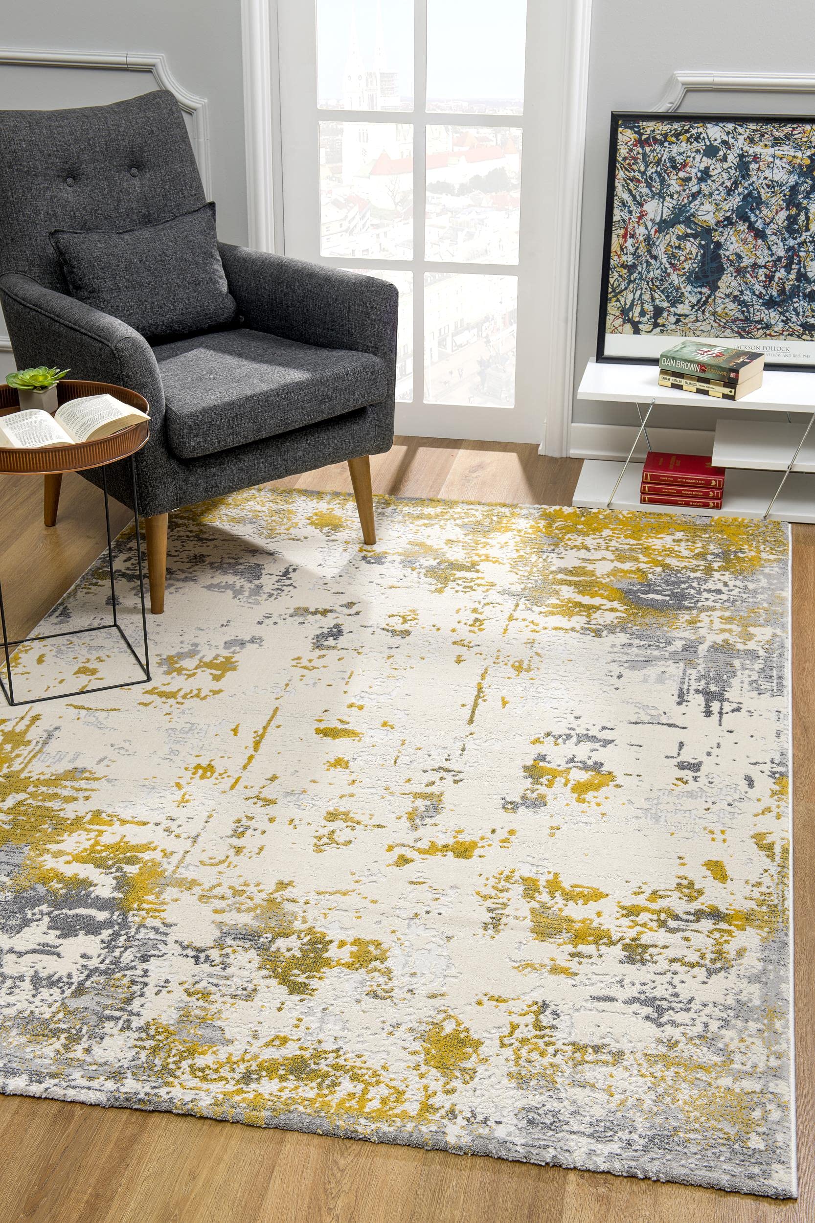Amazon.com: RUG BRANCH Vogue Contemporary Abstract Gold Grey Indoor ...