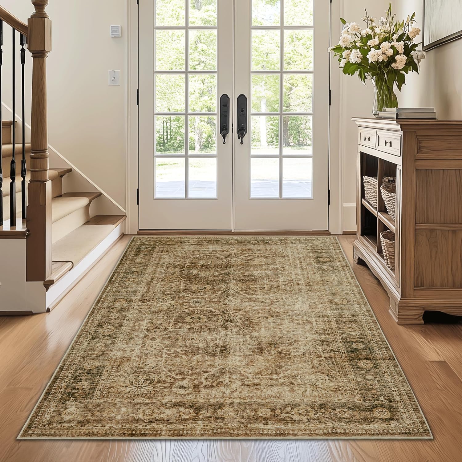 Amazon.com: FMFUNCTEX 4x6 Washable Area Rug Neutral Vintage Brown Non ...
