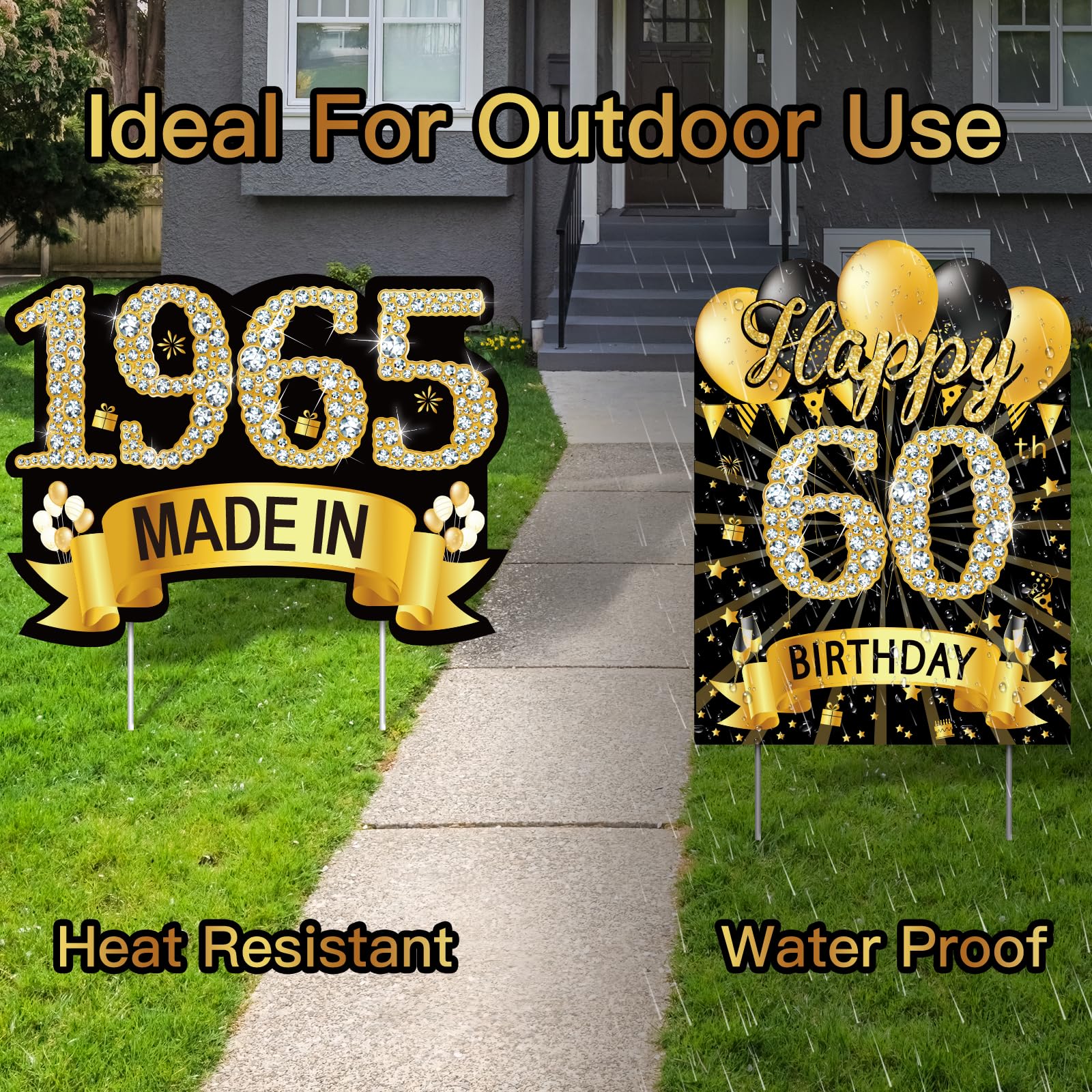 Snapklik.com : 7Pcs Black Gold 60th Birthday Yard Sign Decorations For ...