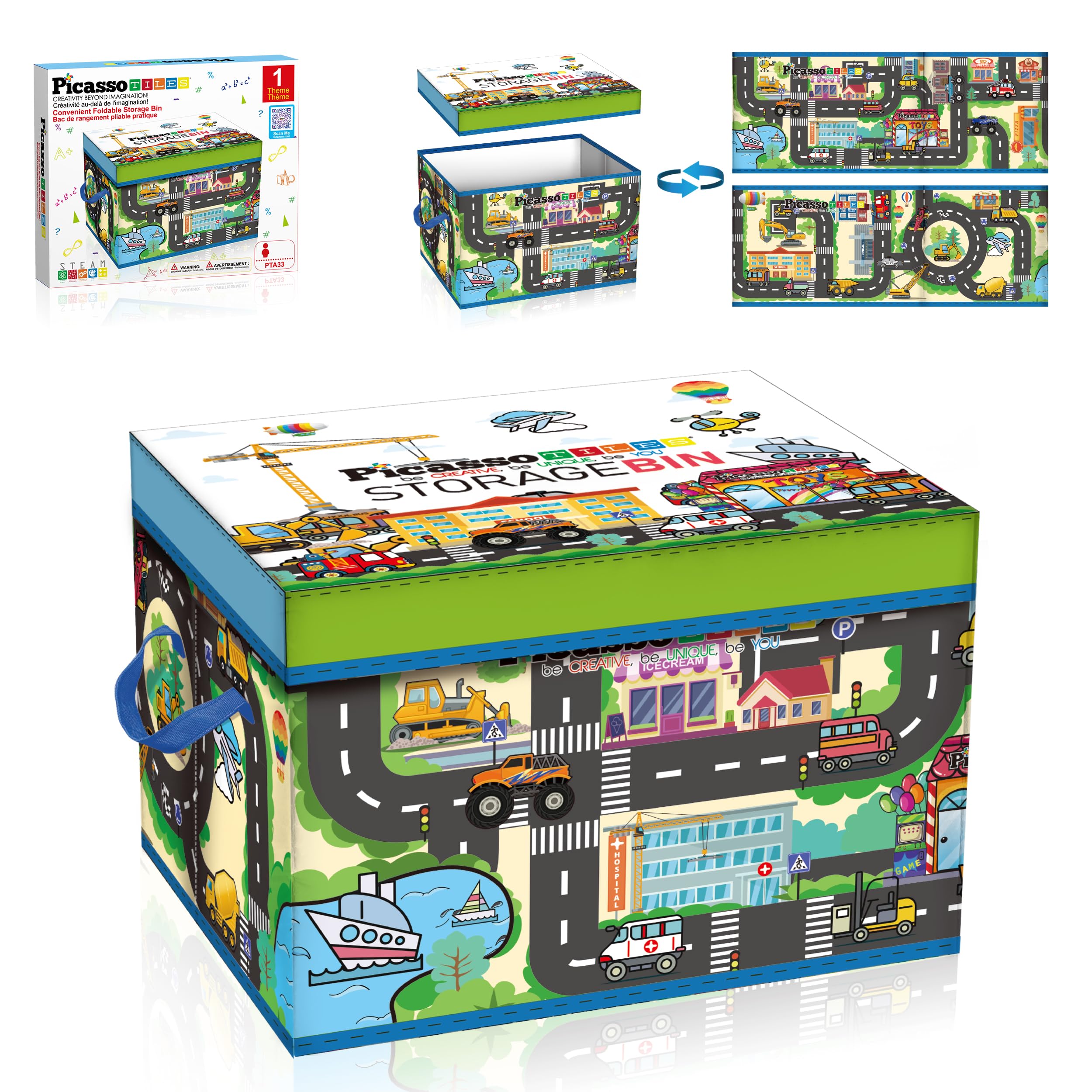 Amazon.com: PicassoTiles Magnet Tile Toy Organizer Foldable City Theme ...