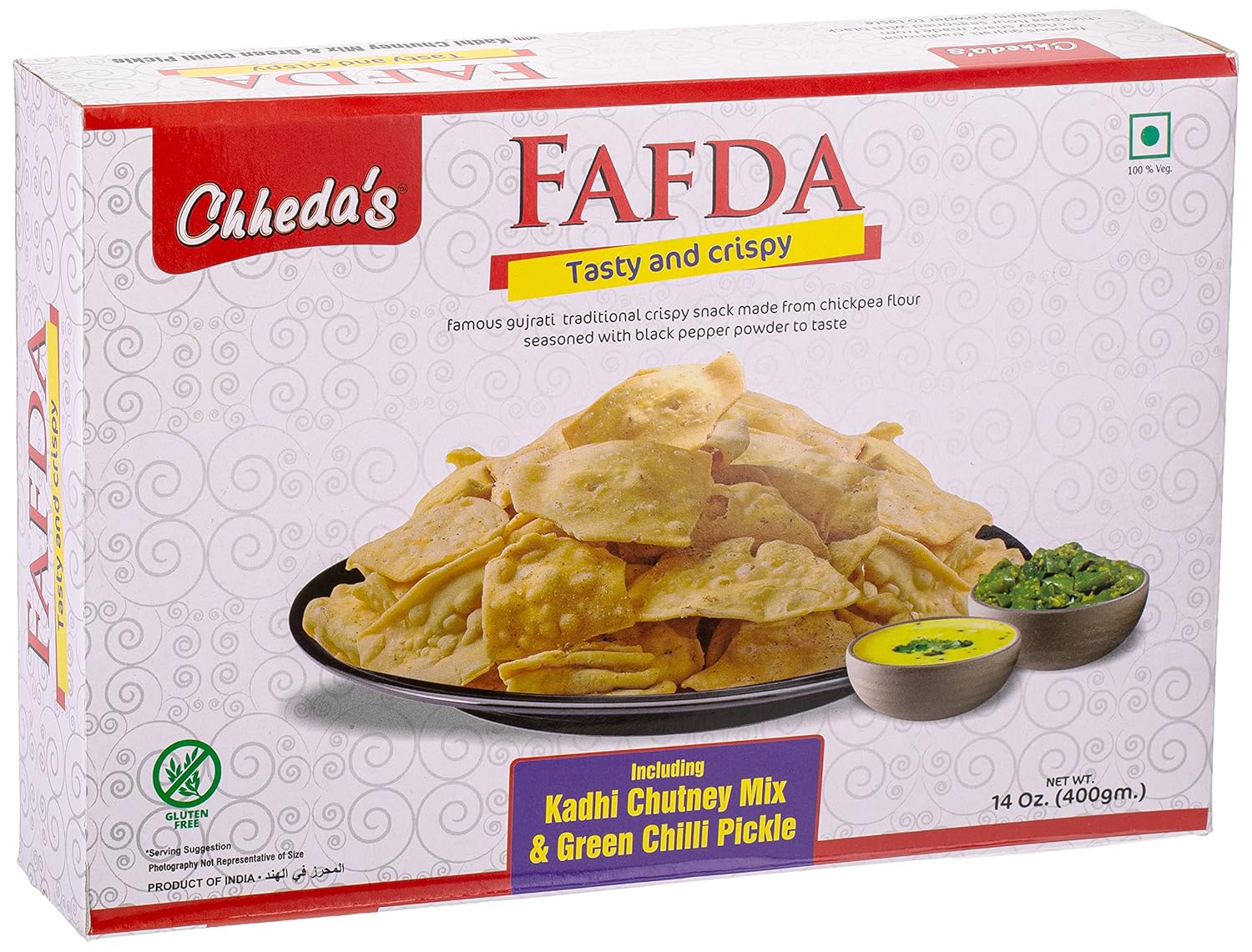 Chheda's Tasty & Crispy Fafda Box With Chutney & Pickle 400 Gm : Amazon ...
