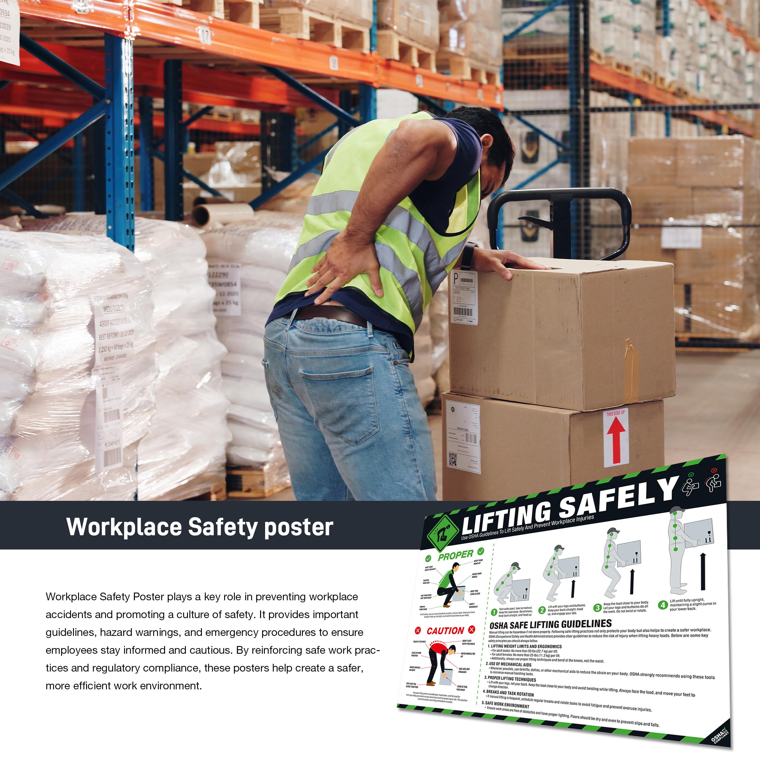 Snapklik.com : Lifting Safety Poster 18 X 24, OSHA OSHA Compliant ...