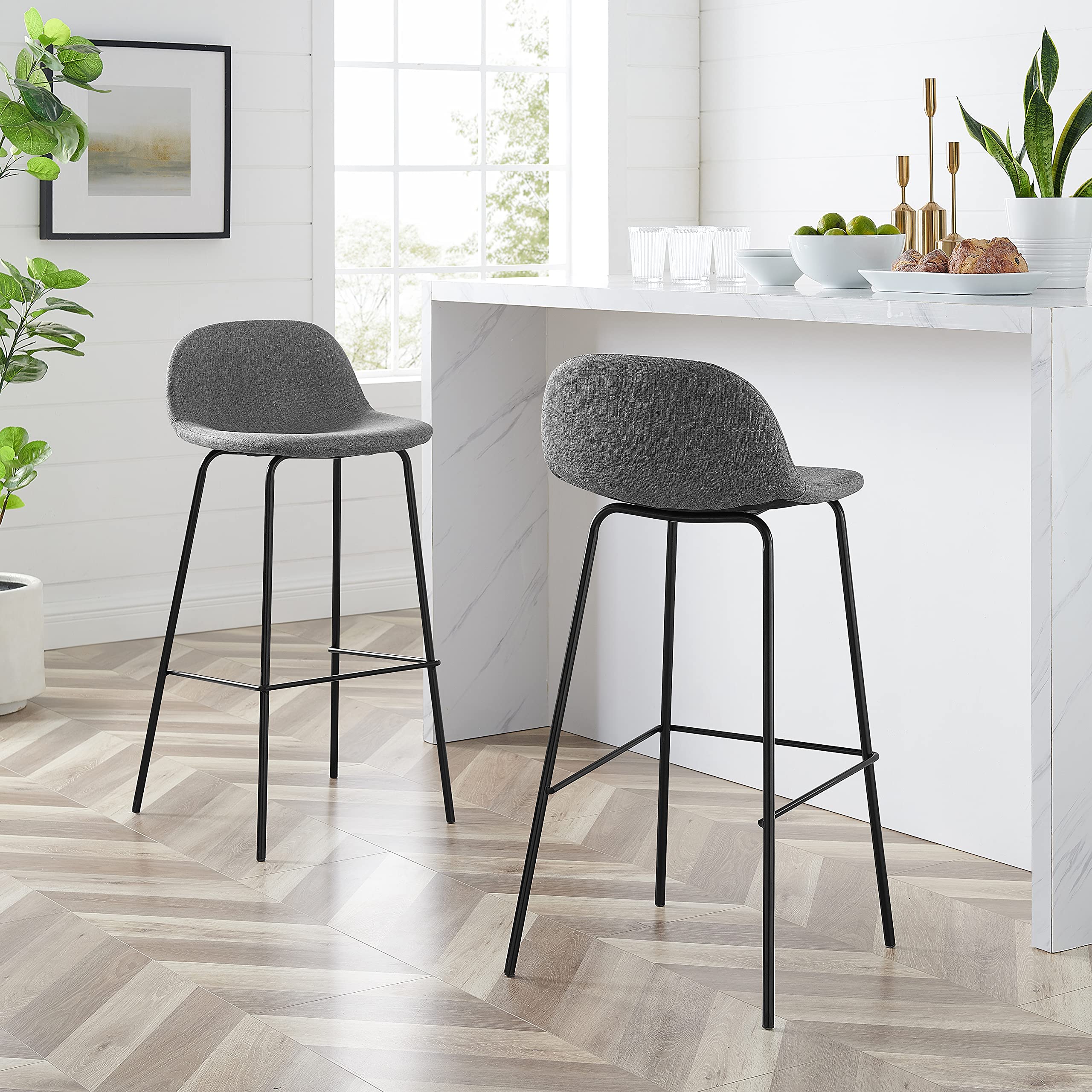 Crosley Furniture CF501729-GY Riley Bar Stool (Set of 2), Gray/Matte Black