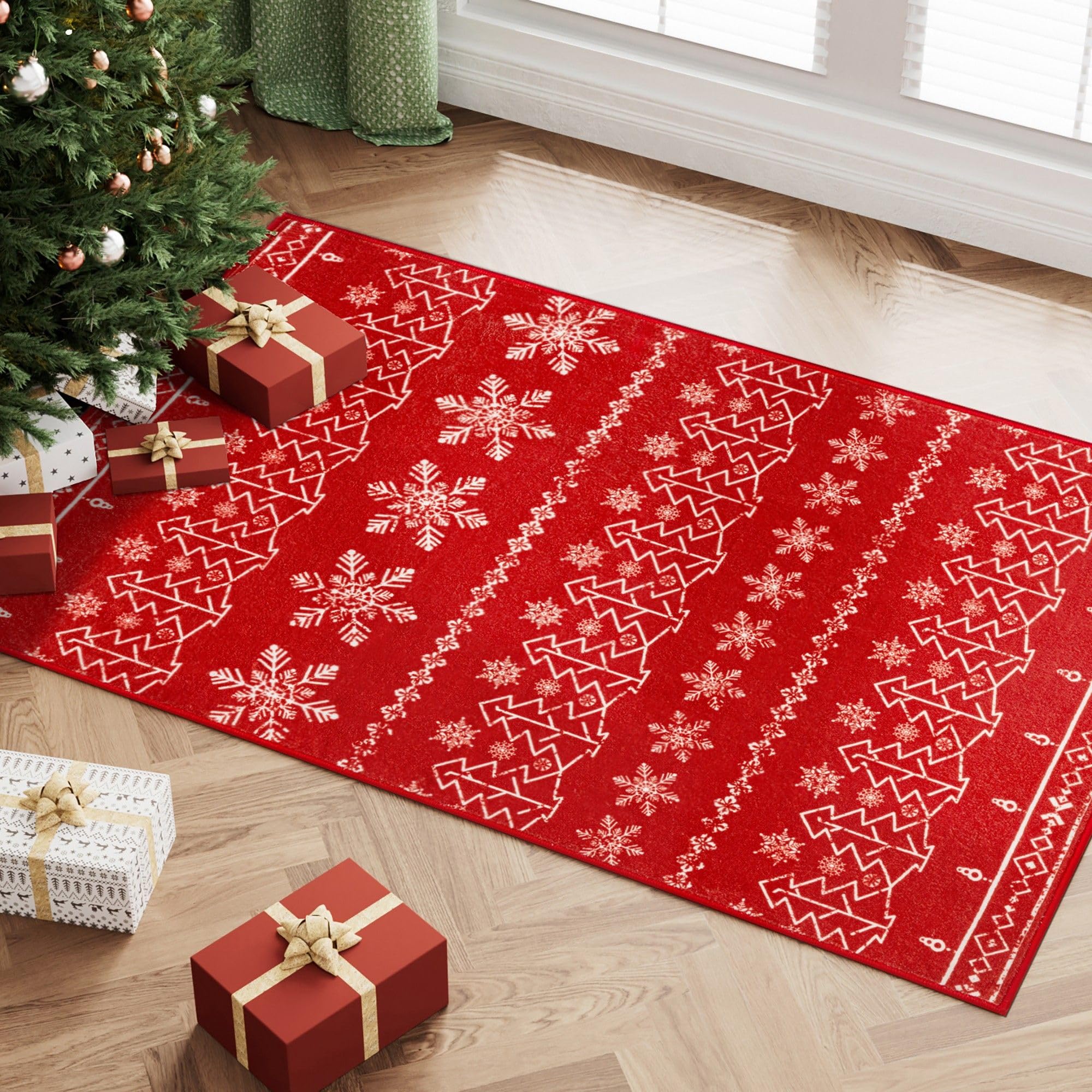 Amazon.com: PureCozy Christmas Area Rug 2x3 Red Washable Entryway Rug ...