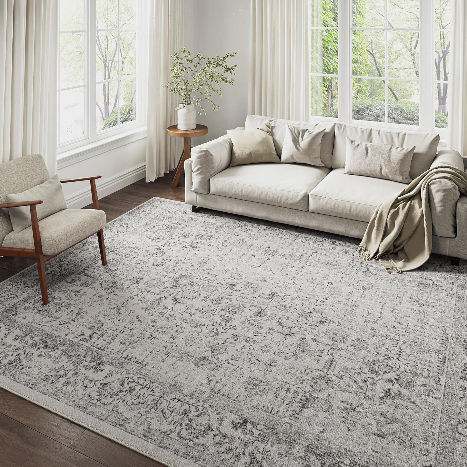 Amazon.com: PureCozy Grey Area Rug 9x12 Indoor Vintage Living Room ...