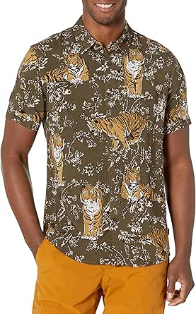 Amazon.com: GUESS Men's Short Sleeve Eco Rayon Tiger Jungle Shirt ...