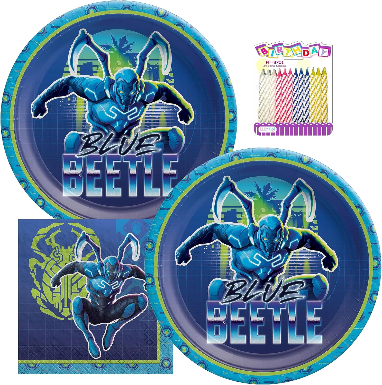 Amazon.com: Blue Beetle Party Supplies Pack Serves 16: Blue Beetle ...