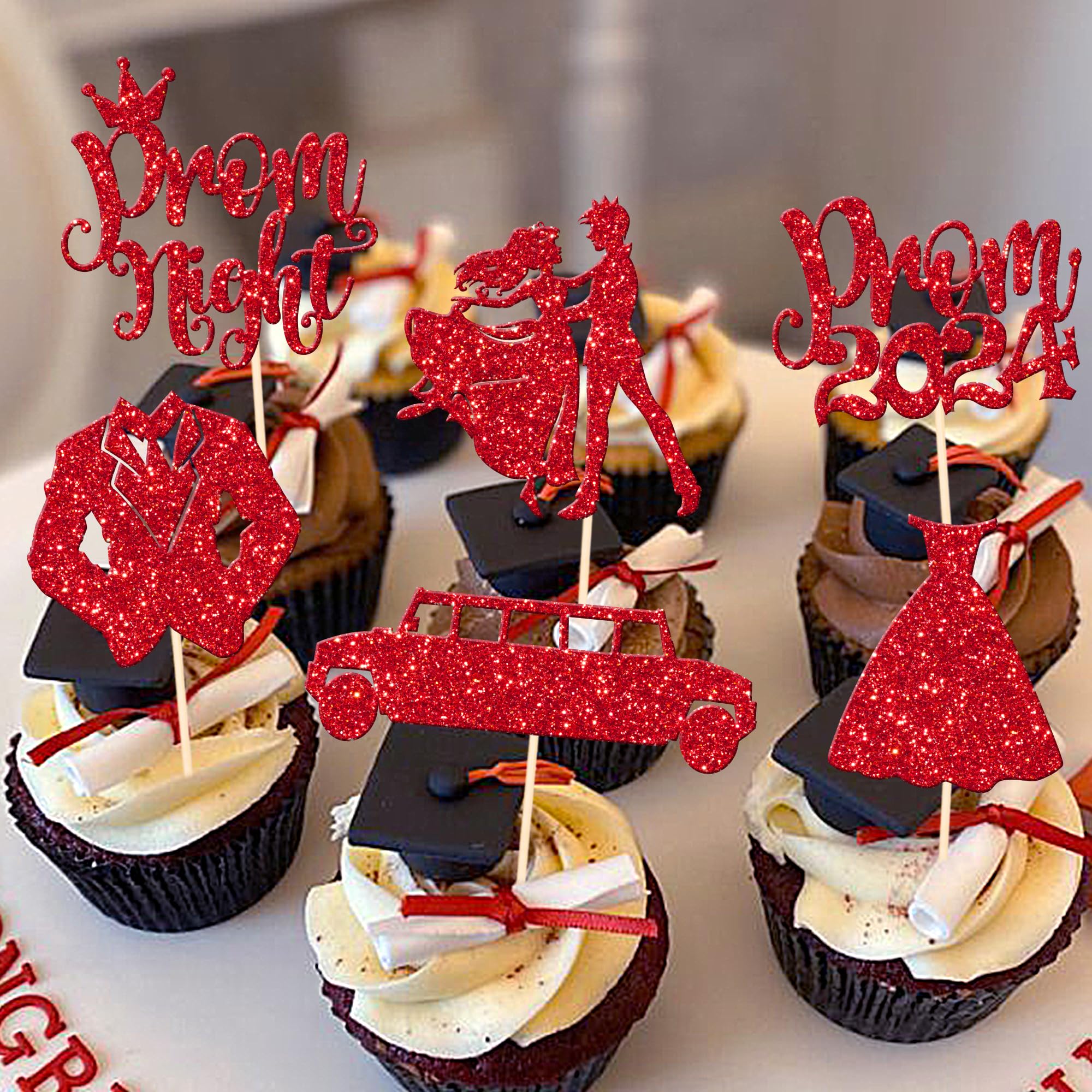 Snapklik.com : 24 PCS 2024 Prom Graduation Cupcake Toppers Glitter Prom ...