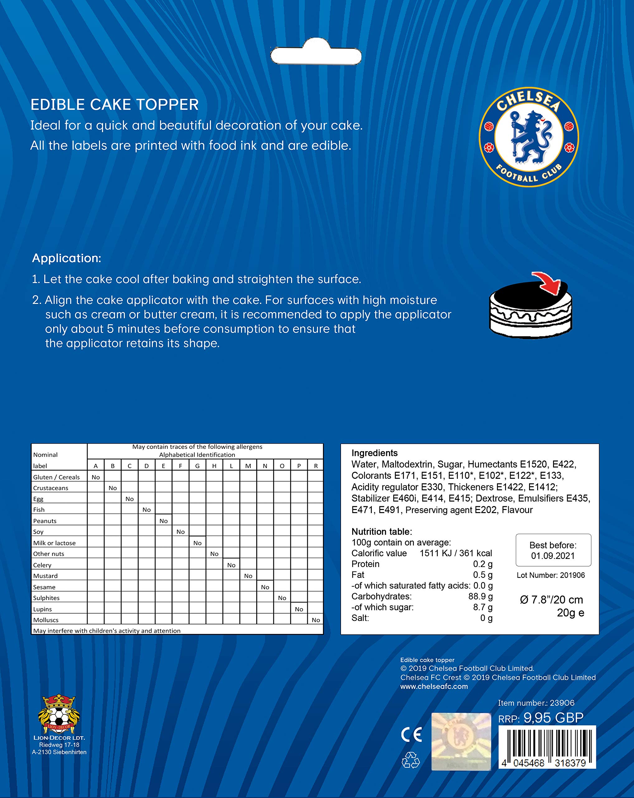 Edible Cake Topper Chelsea FC 7.8 Ø Official Licensed Product: Buy ...