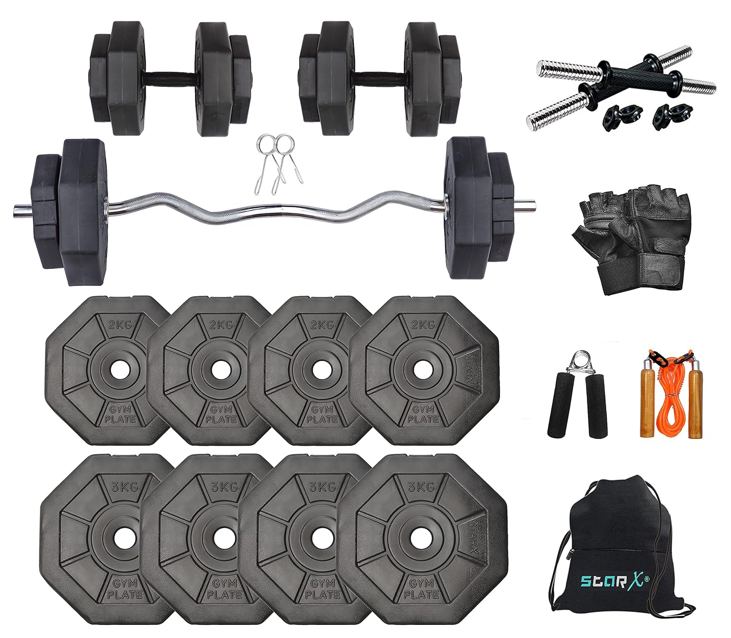 Buy Starx 20Kg Hexa Shape Home Gym Exercise Set Combo with 3 Ft Rod and ...