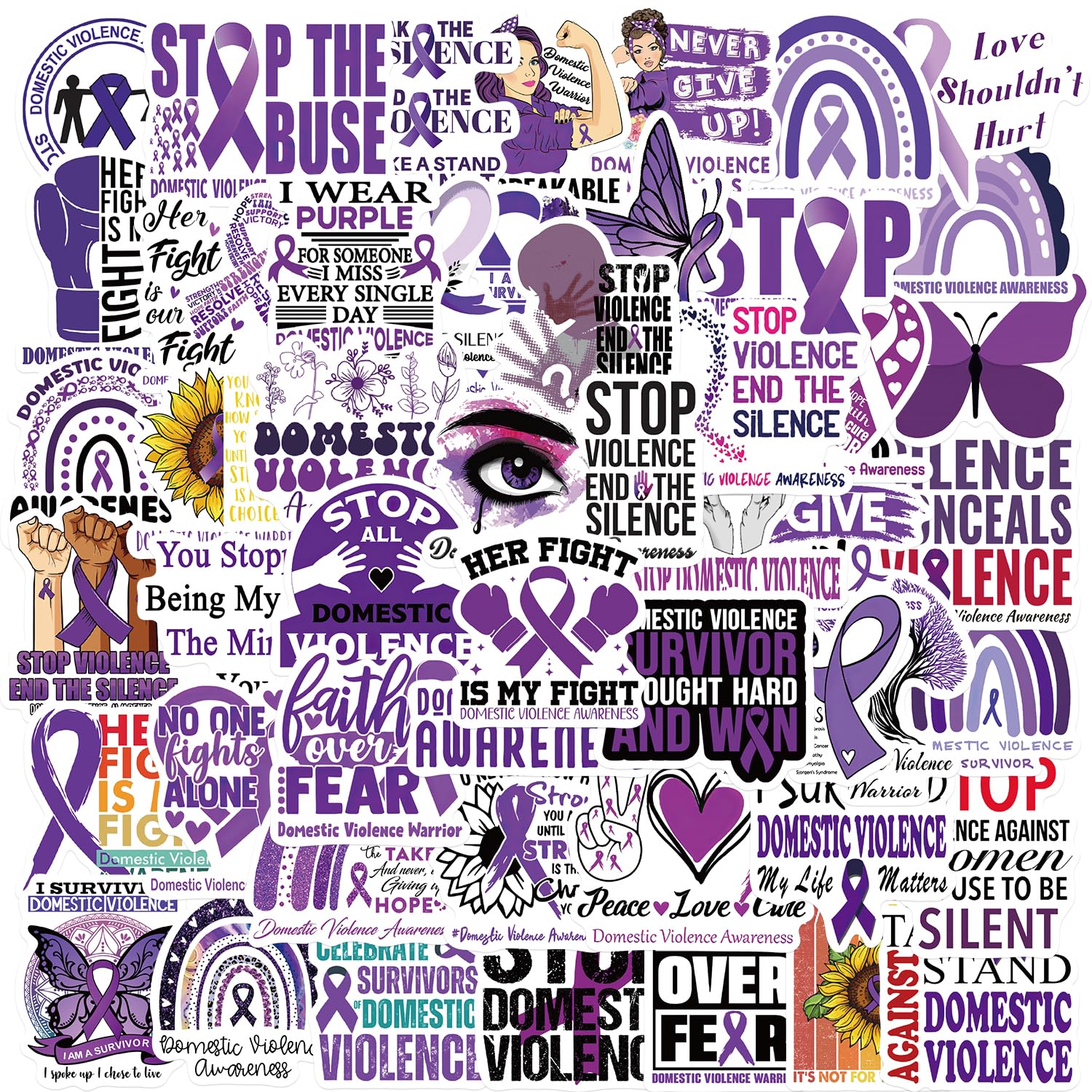 Amazon.com: 50Pcs Domestic Violence Awareness Stickers Pack, Purple ...