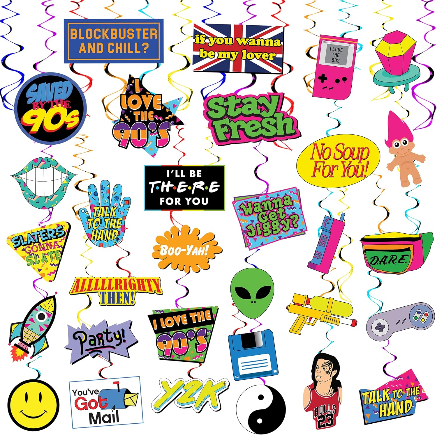 Amazon.com: 32 Piece 90s Party Hanging Swirls Decorations, Throwback ...