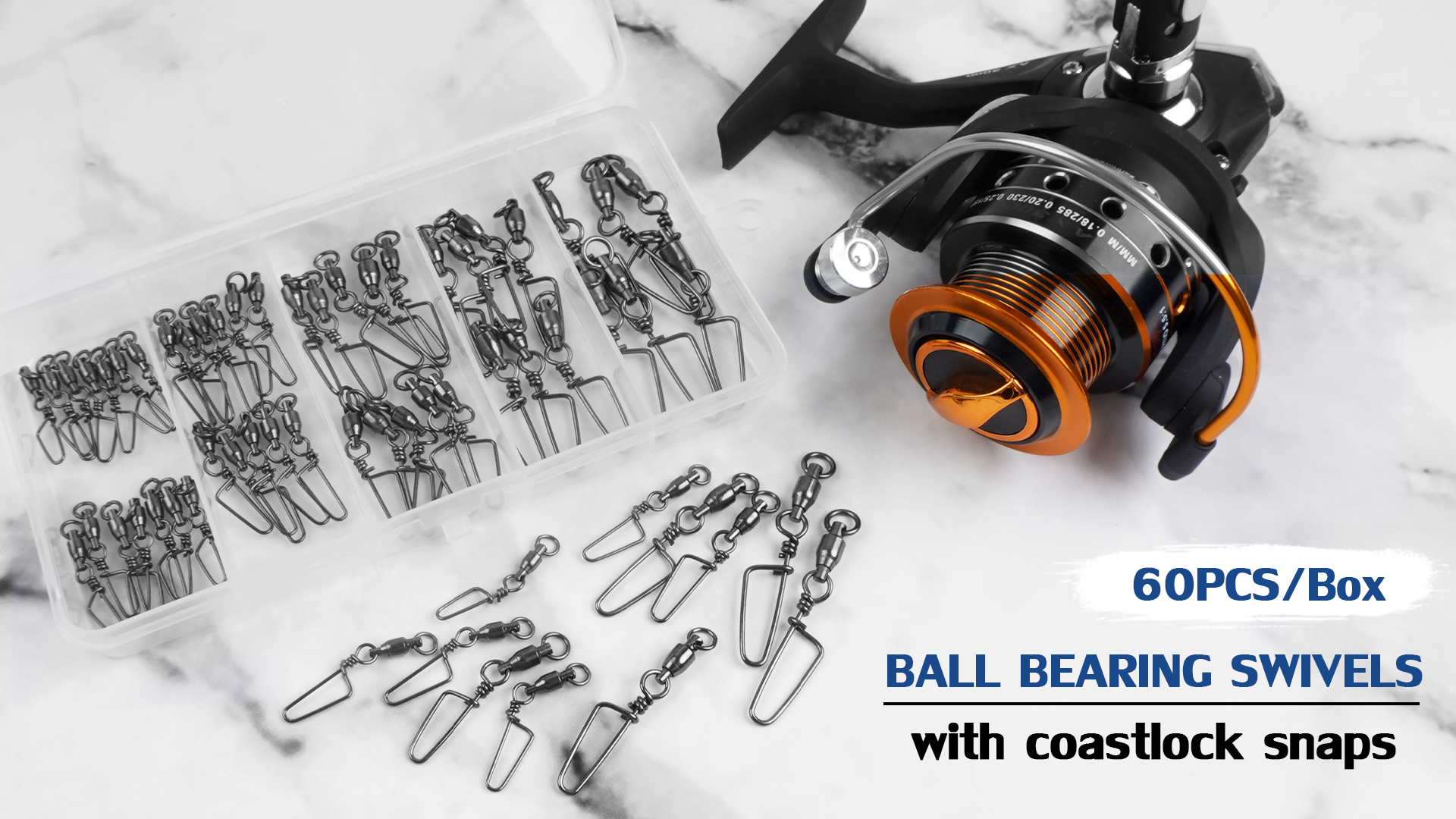 Watch 60PCS Ball Bearing Fishing Swivel with Coastlock Snap Kit on ...