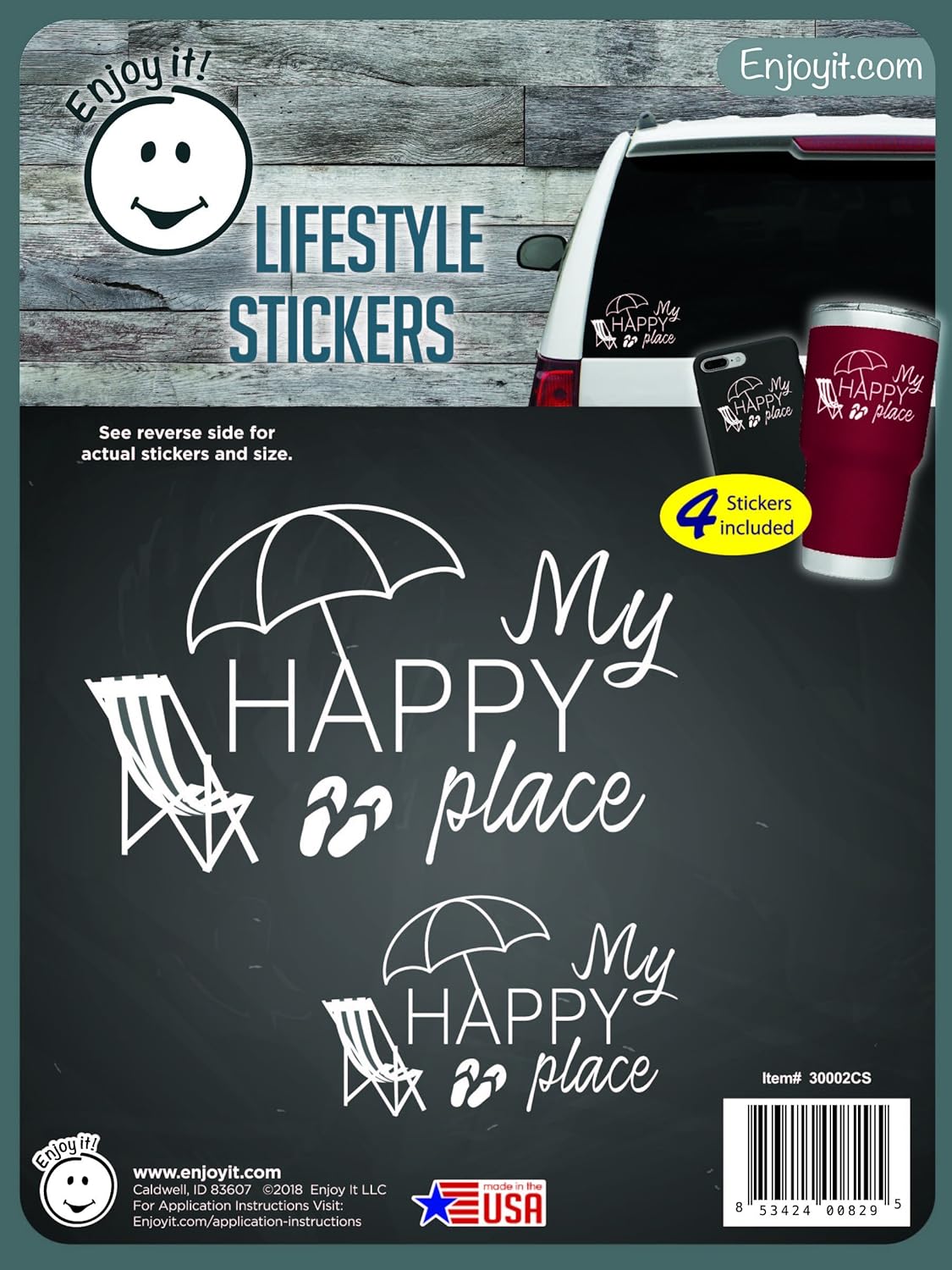 Amazon.com: Enjoy It My Happy Place Beach Car Stickers, 4 Pieces : Toys ...