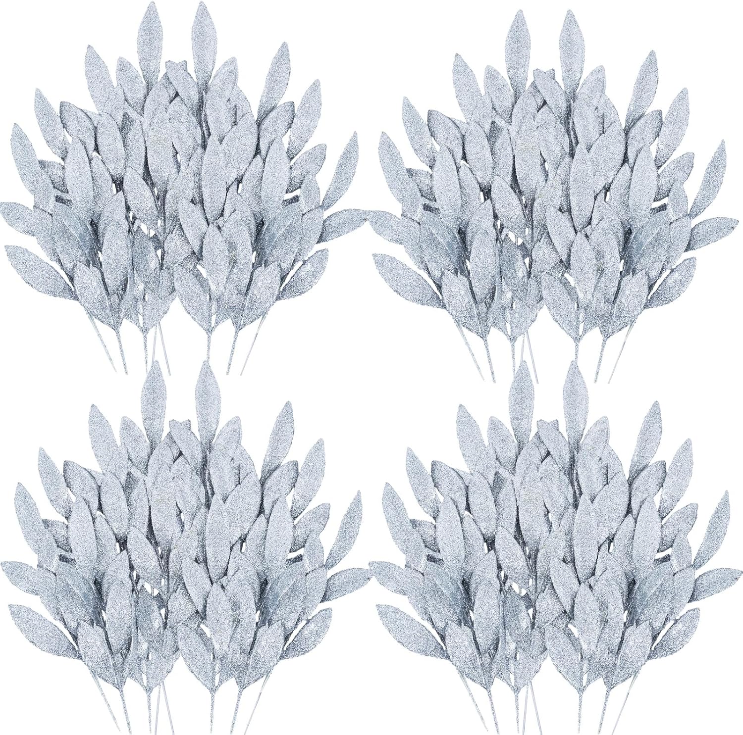 Amazon.com: Krissing 60 pcs Christmas Glittered Sliver Leaves, 13 ...