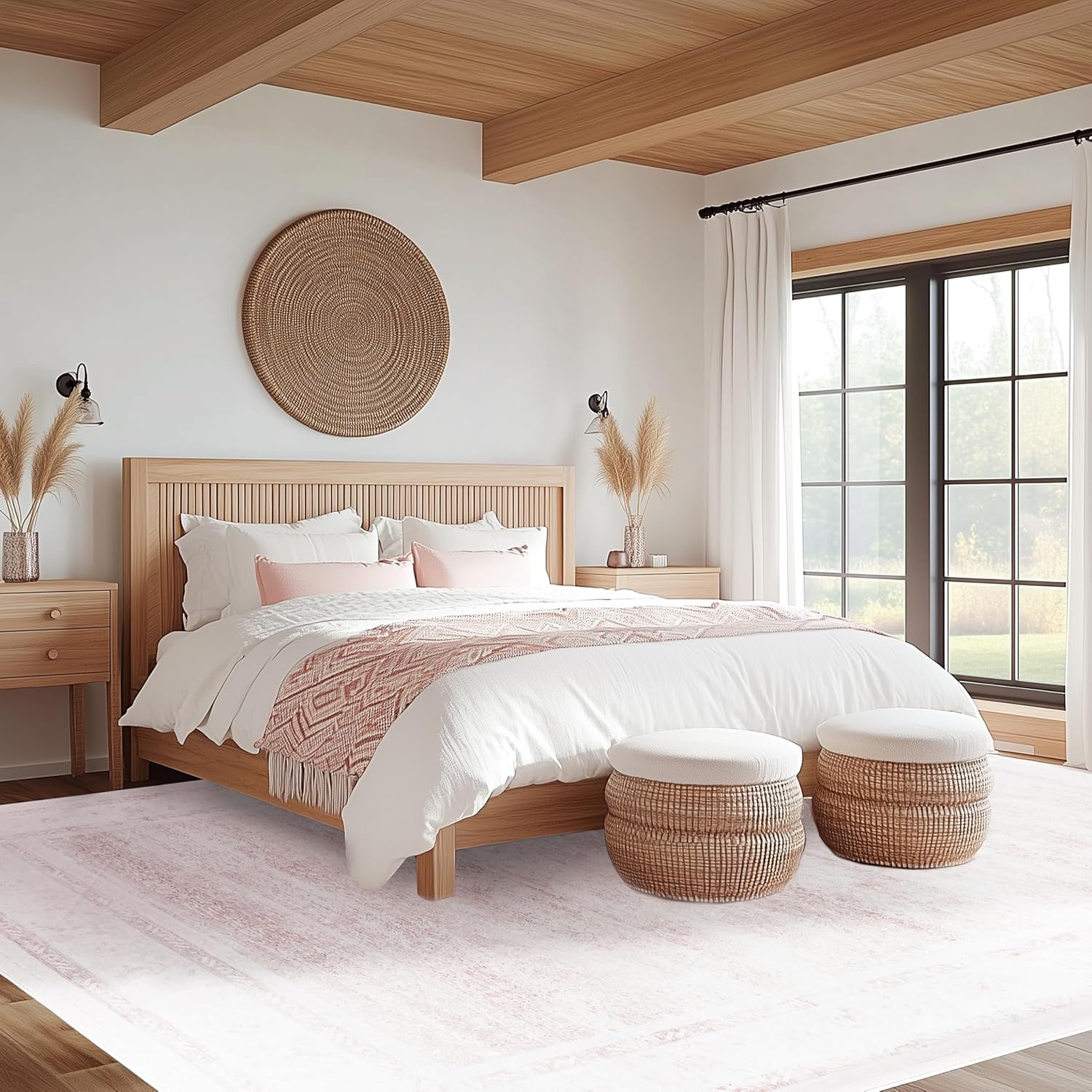 8x10 ft Pink Boho Area Rug – Washable Indoor Carpet with Non-Slip ...