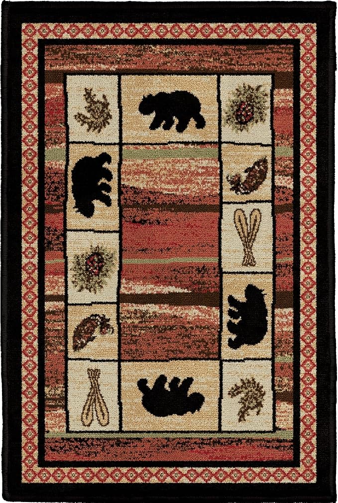 Amazon.com: Rustic Lodge, Bear Cabin 2x3 Area Rug, 26"x39" Multi 7463 ...