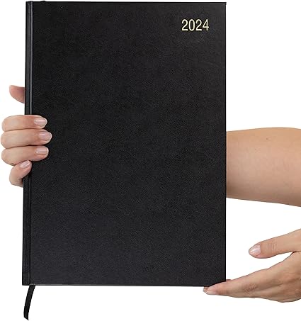 2024 Diary A4 Page a Day Black Hardback Full Year Daily Calendar ...