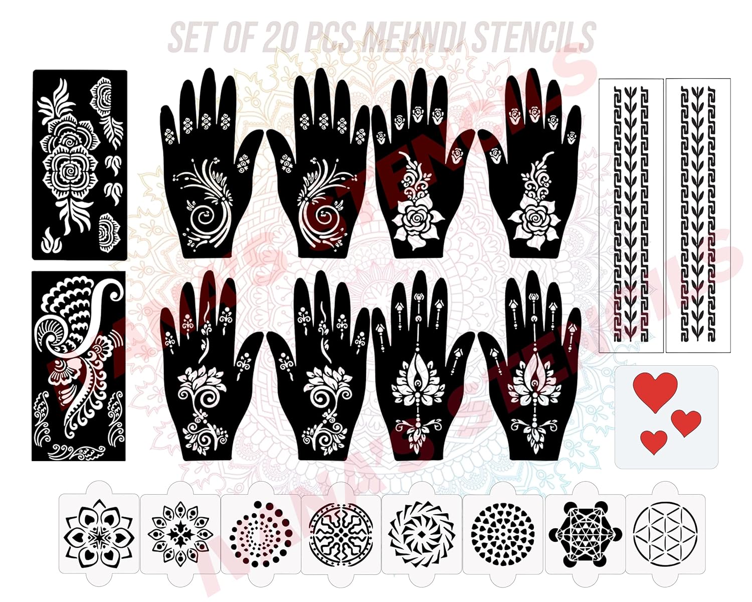 Ivana's Set of 20 Pcs Combo Pack, Reusable Mehandi Design Sticker ...