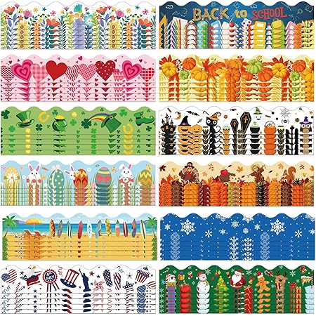 Amazon.com: Whaline 69Ft Fall Bulletin Board Borders 10 Designs Happy ...